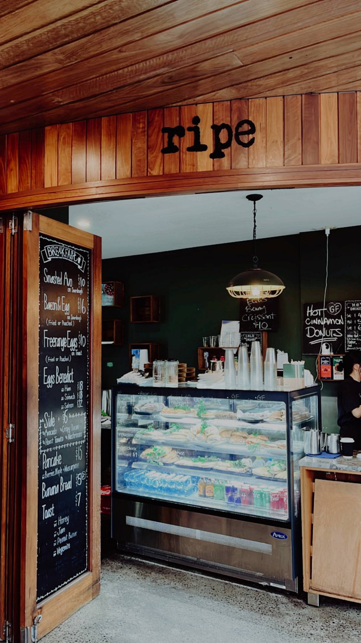 Menu at Ripe cafe, Brisbane City