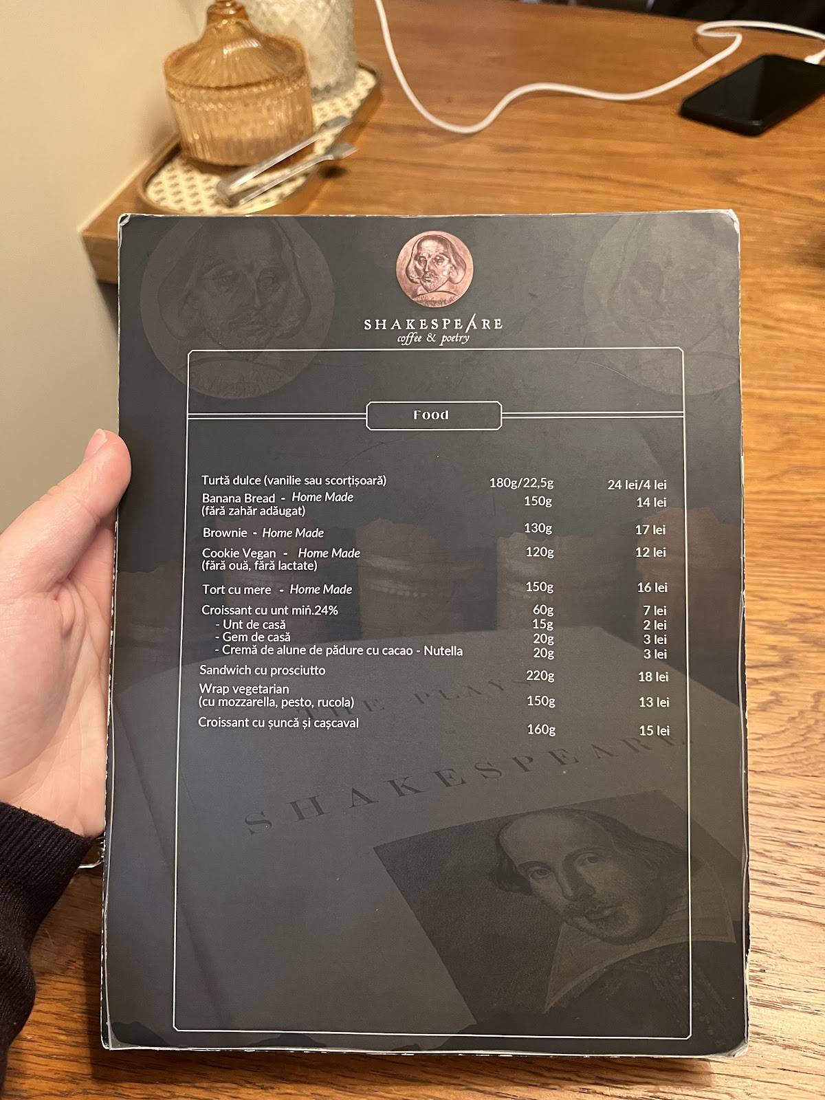 Menu at Shakespeare Coffee & Poetry, Brașov