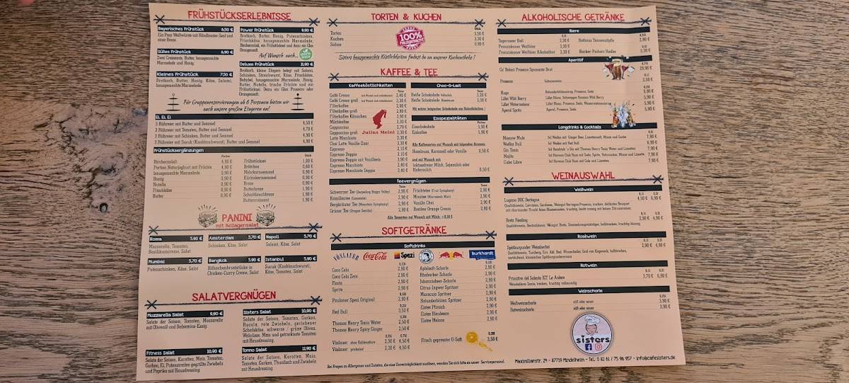 Menu au Cafe Sisters, Mindelheim, Maximilianstraße 24