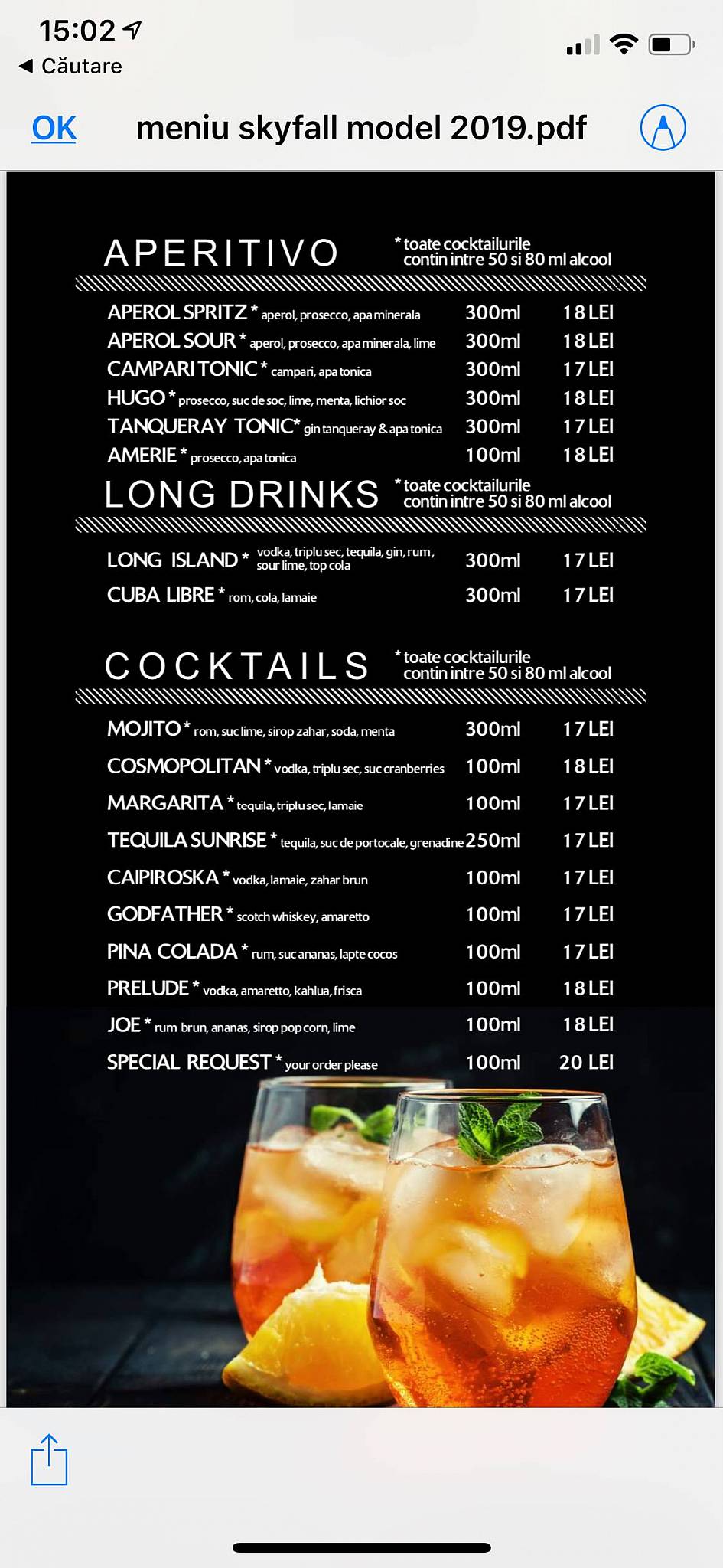 Menu at Skyfall Rooftop Lounge, Piatra Neamț