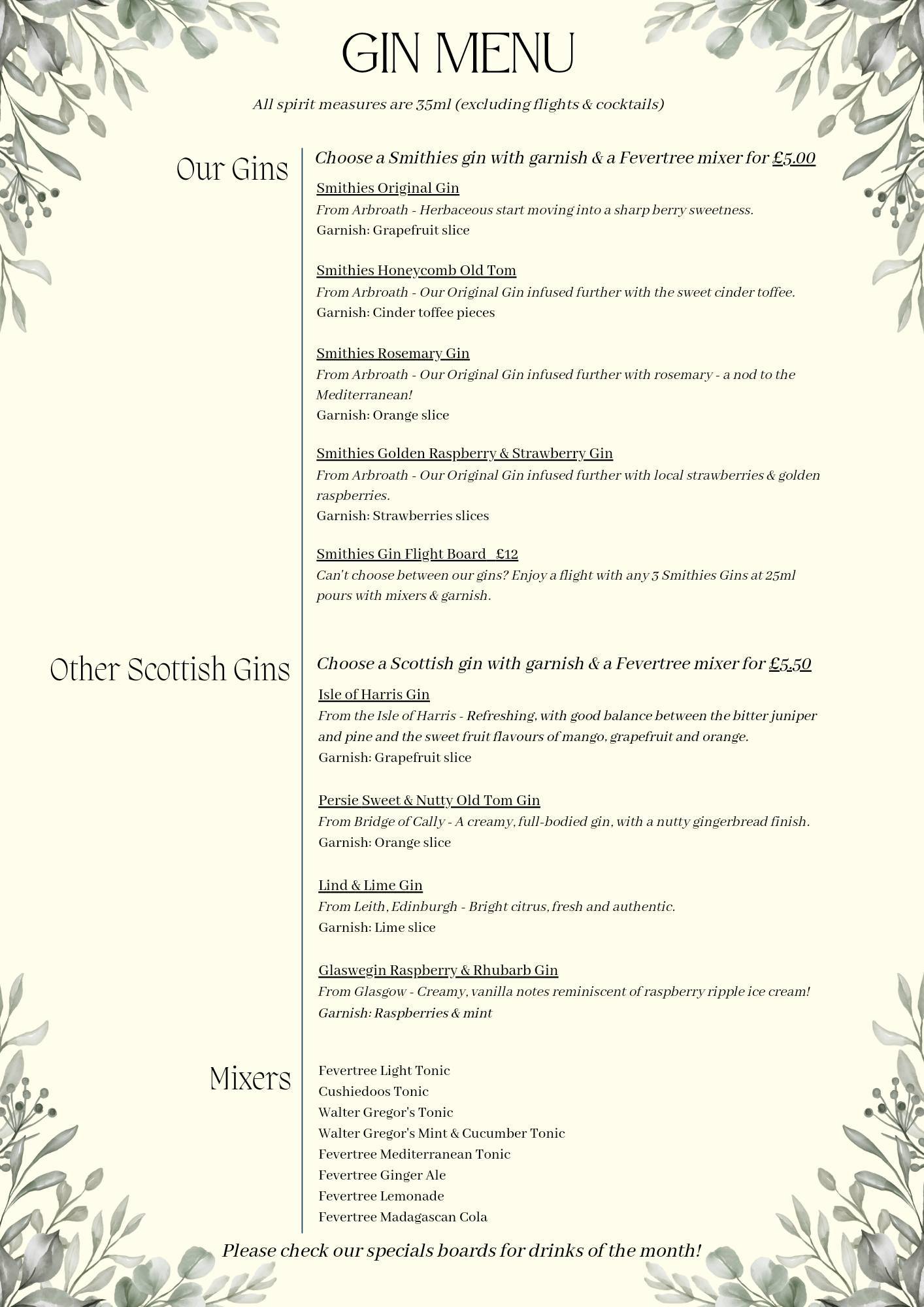 Menu at Smithies Delicatessen & Gin Emporium cafe, Arbroath