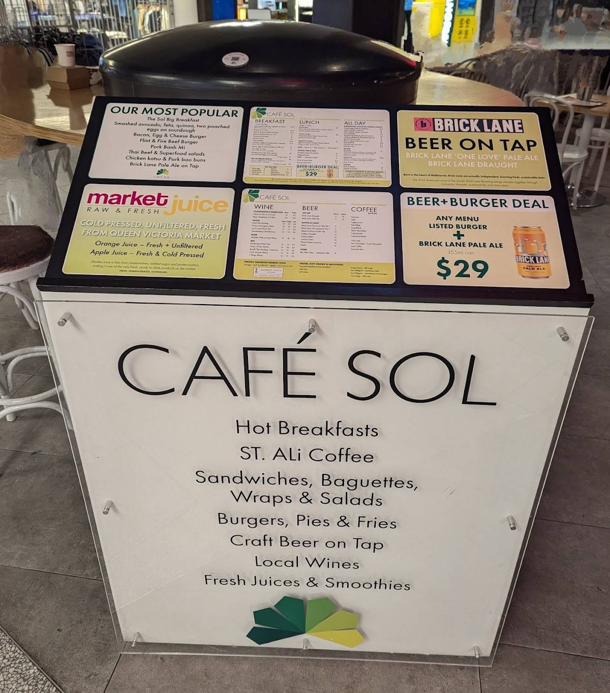 Menu at Cafe Sol, Tullamarine
