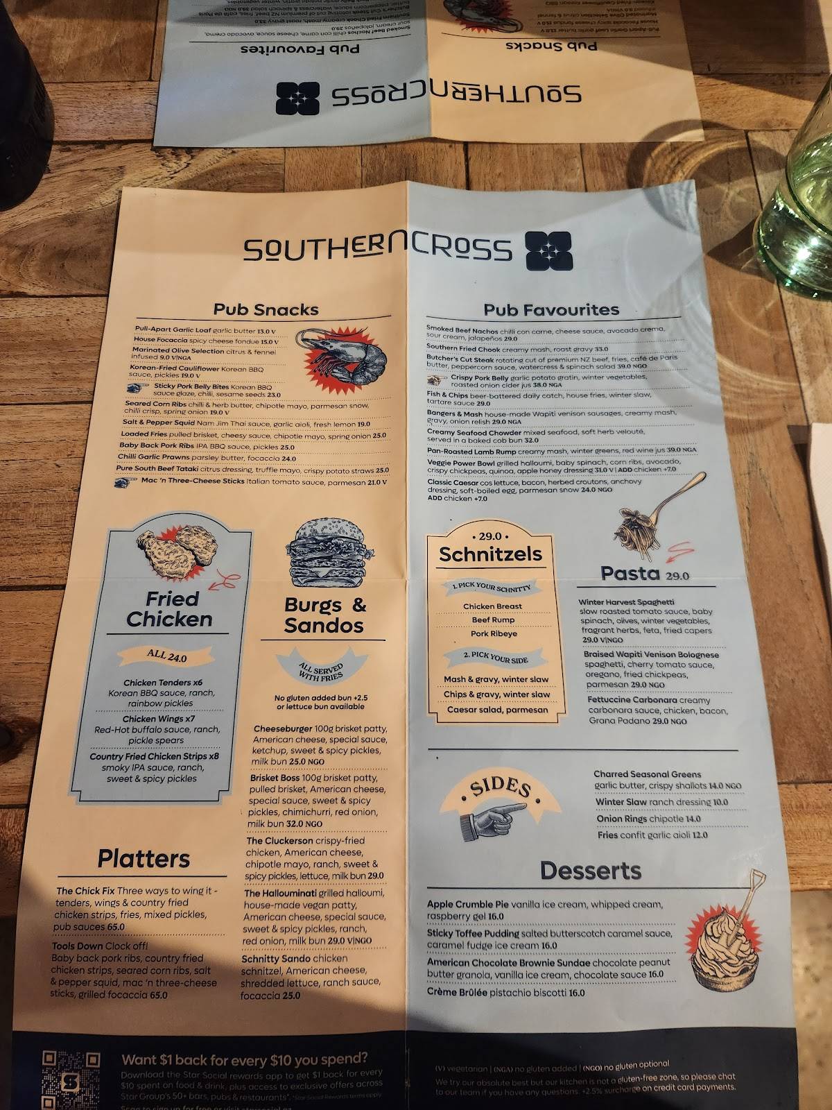 Menu at Southern Cross Garden Bar Restaurant, Wellington