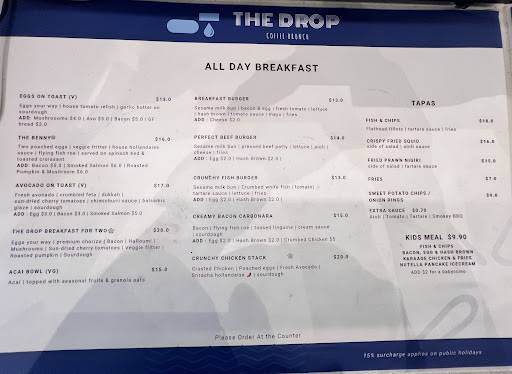 Menu at THE DROP CAFE, Waterford West