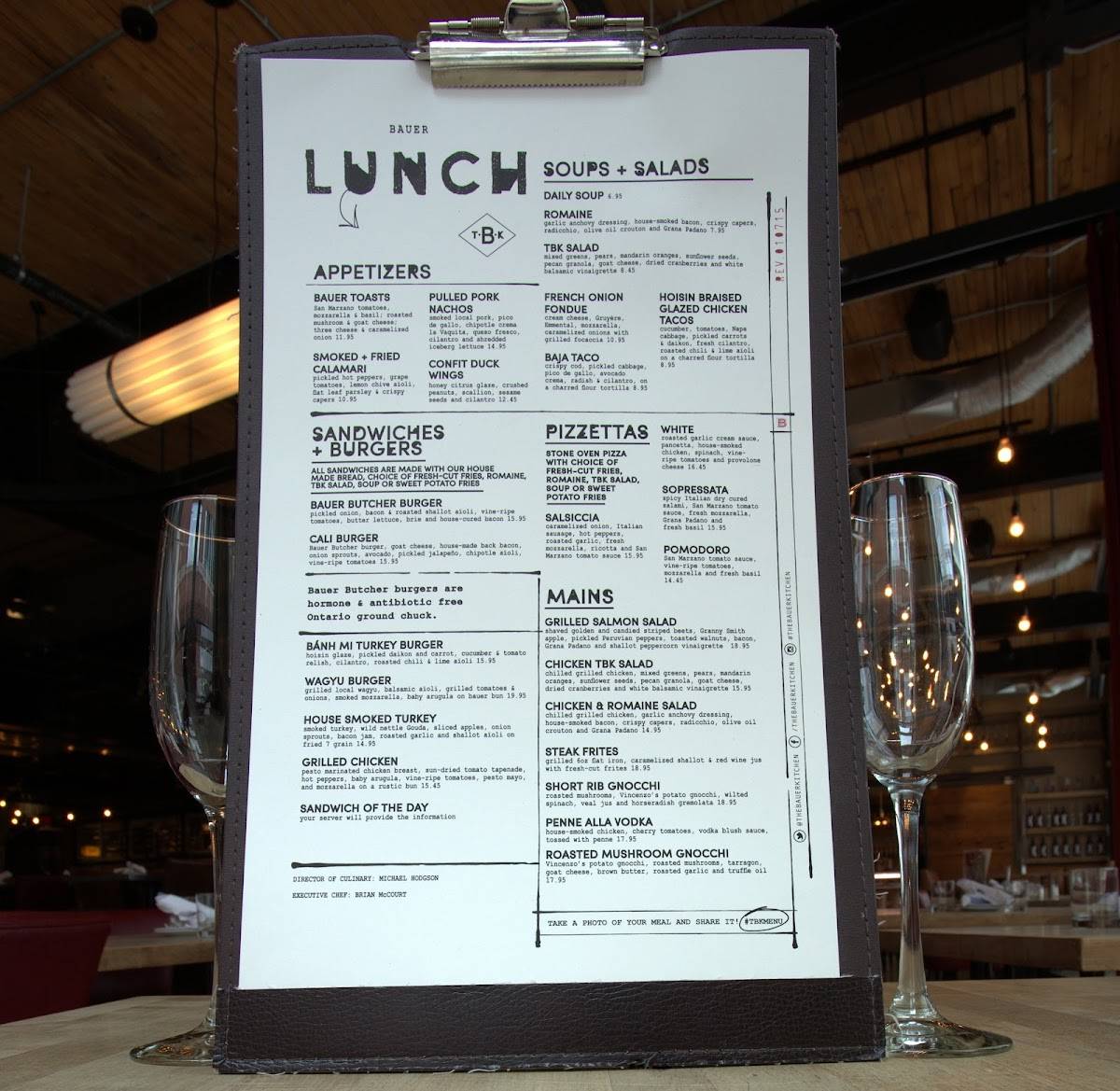 Menu at The Bauer Kitchen restaurant, Waterloo, 187 King St S #102