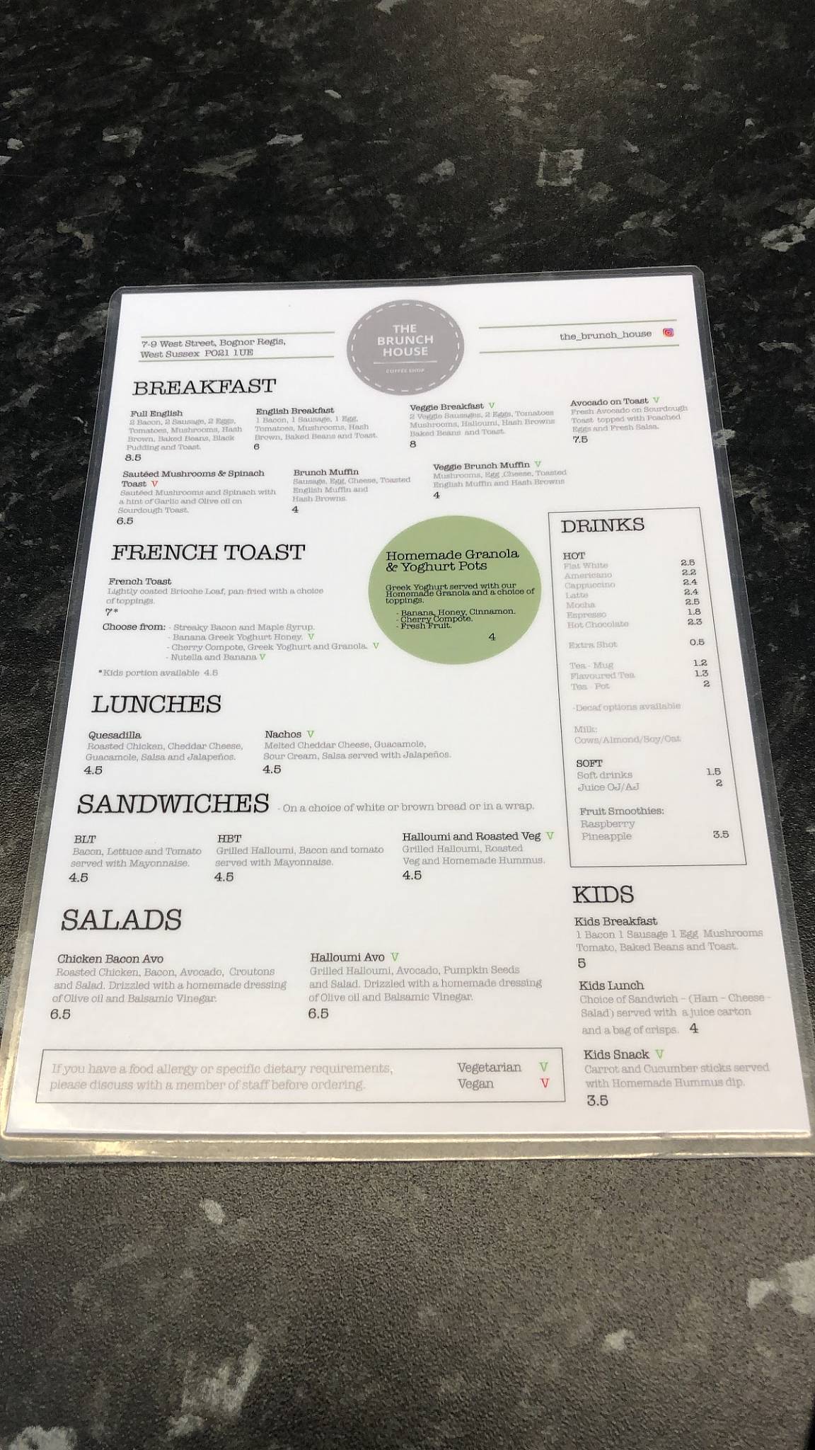 Menu at The Brunch House cafe, Bognor Regis