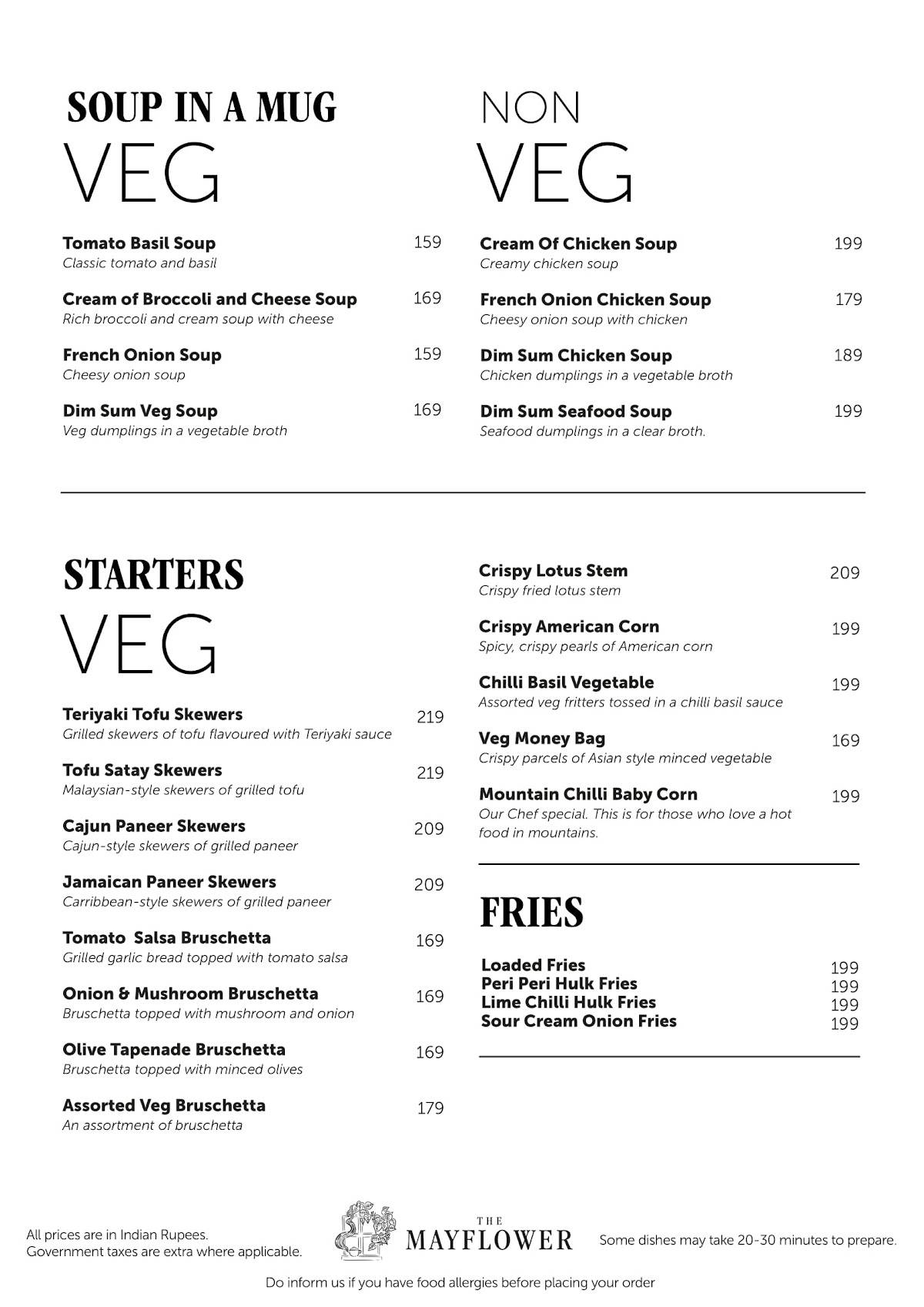 Menu at The Mayflower, Chennai, 17