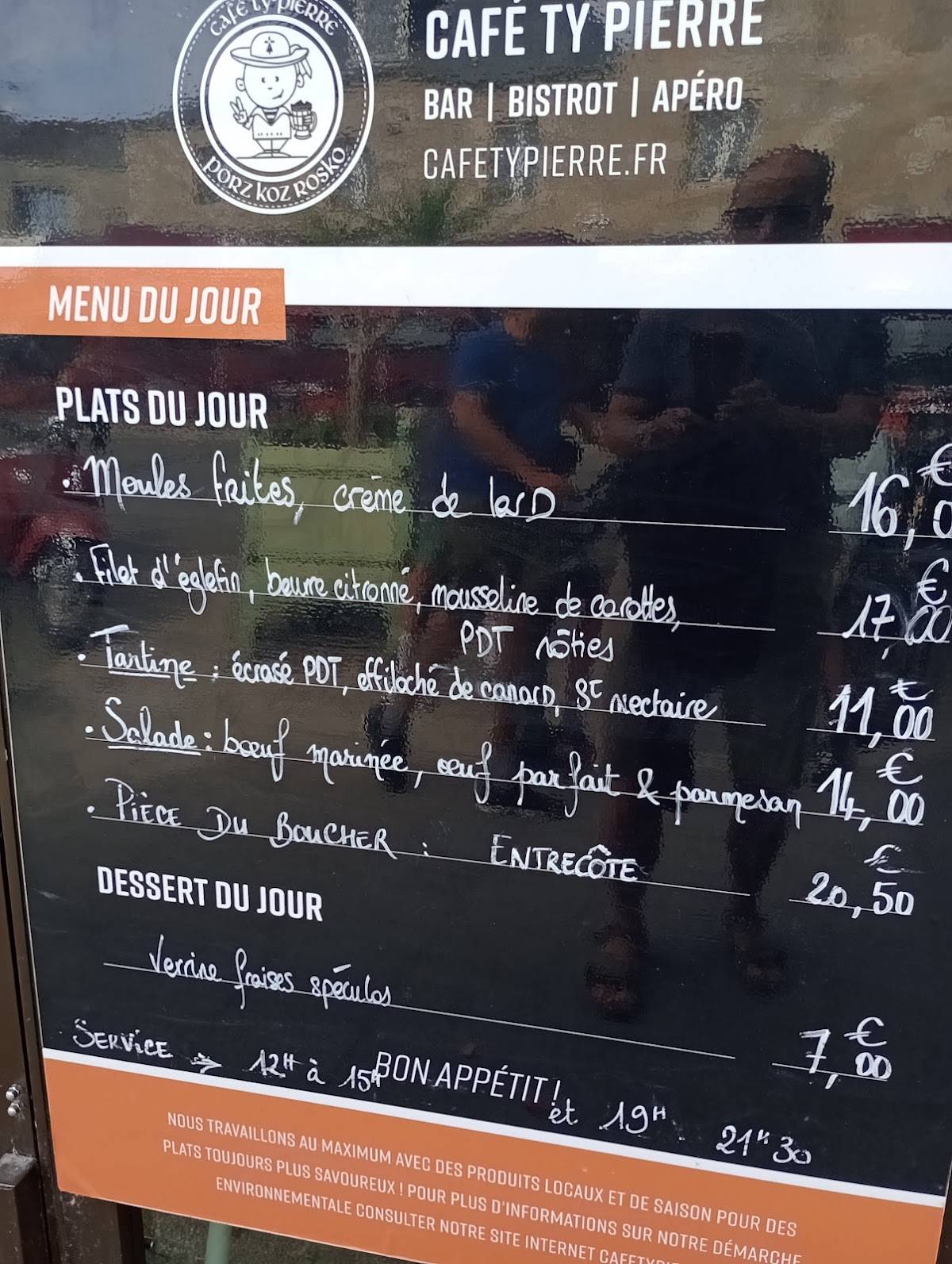 Menu at Café Ty Pierre, Roscoff