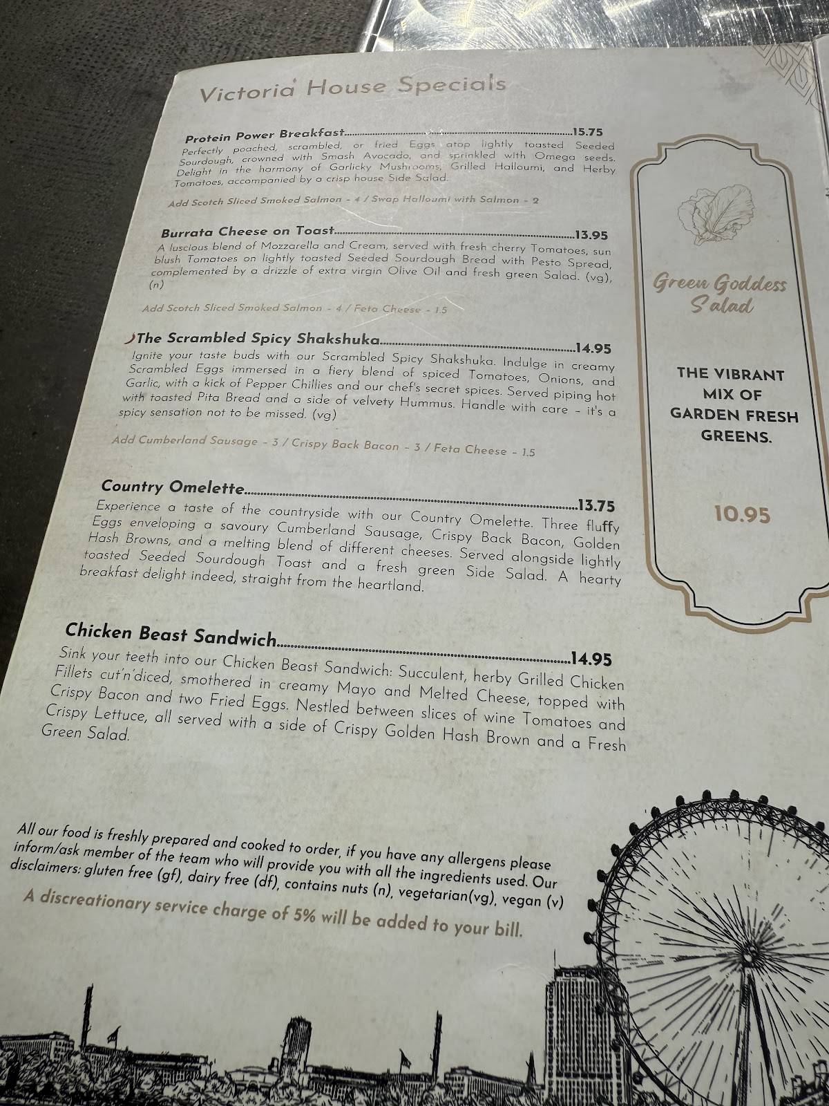 Menu at Victoria House Coffee & Food cafe, London, 5 Coptic St