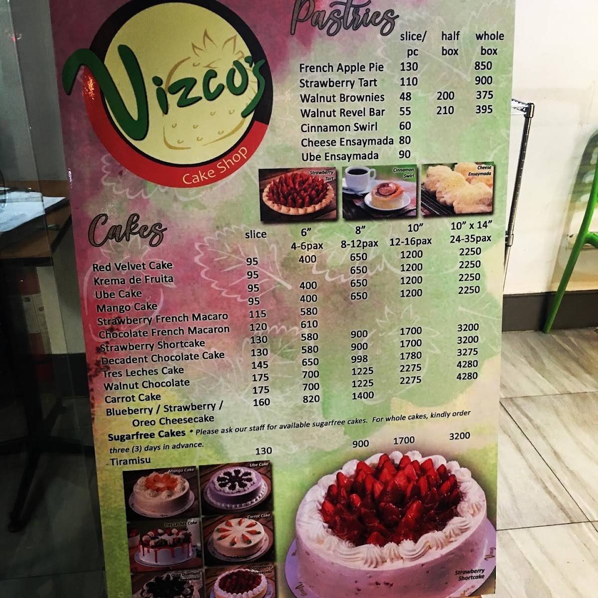 Menu at Vizco's Restaurant & Cake Shop, Baguio