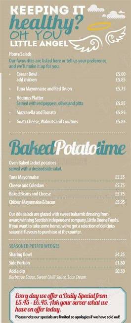 Menu at Cafe Wander, Glasgow, 110 W George St