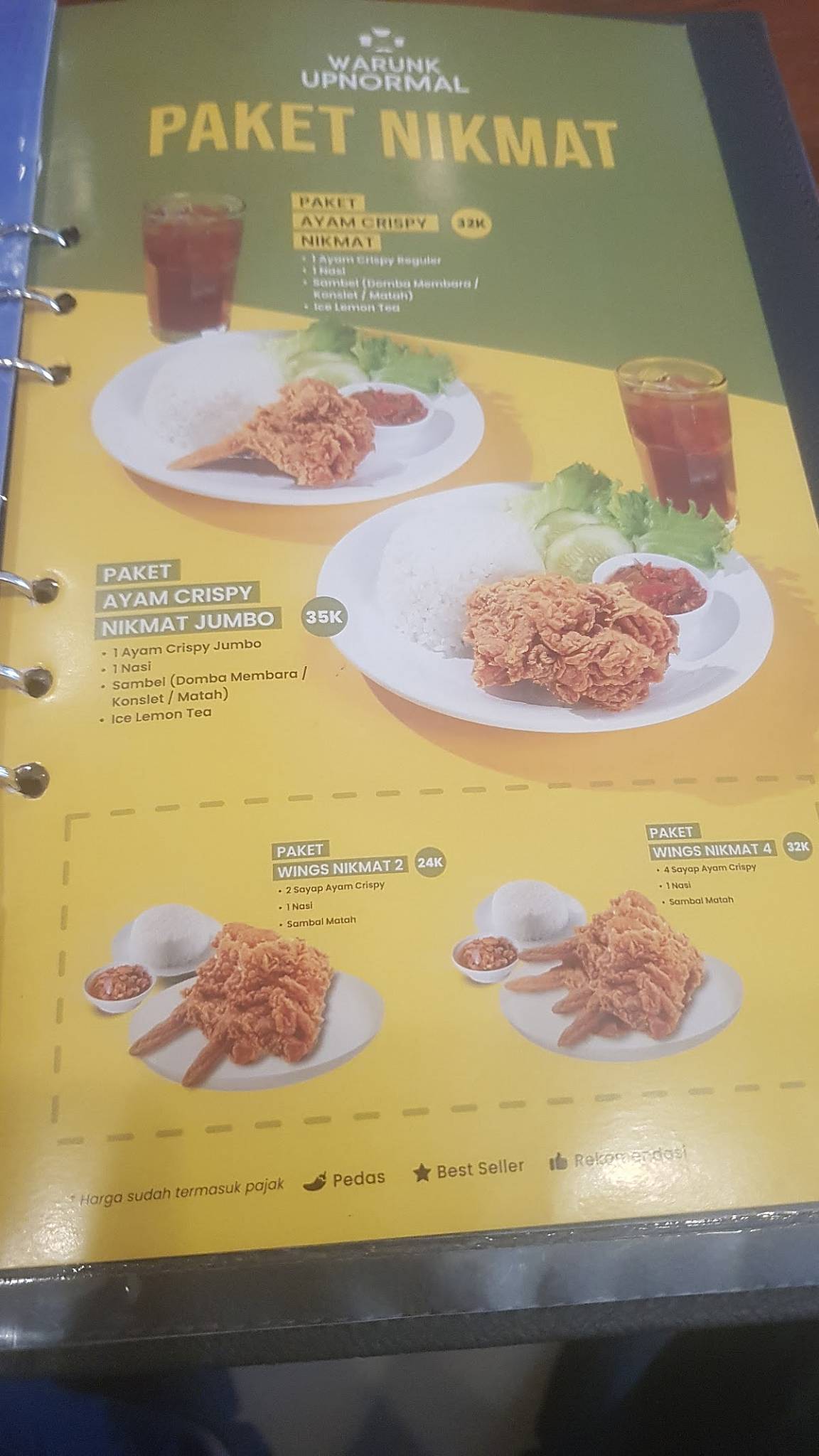 Carta del café Warunk Upnormal Surya Sumantri, Bandung