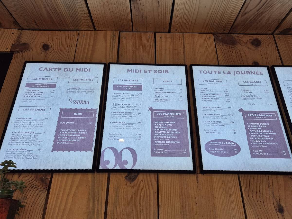 Menu au Café Zorba, Le Château-d'Oléron