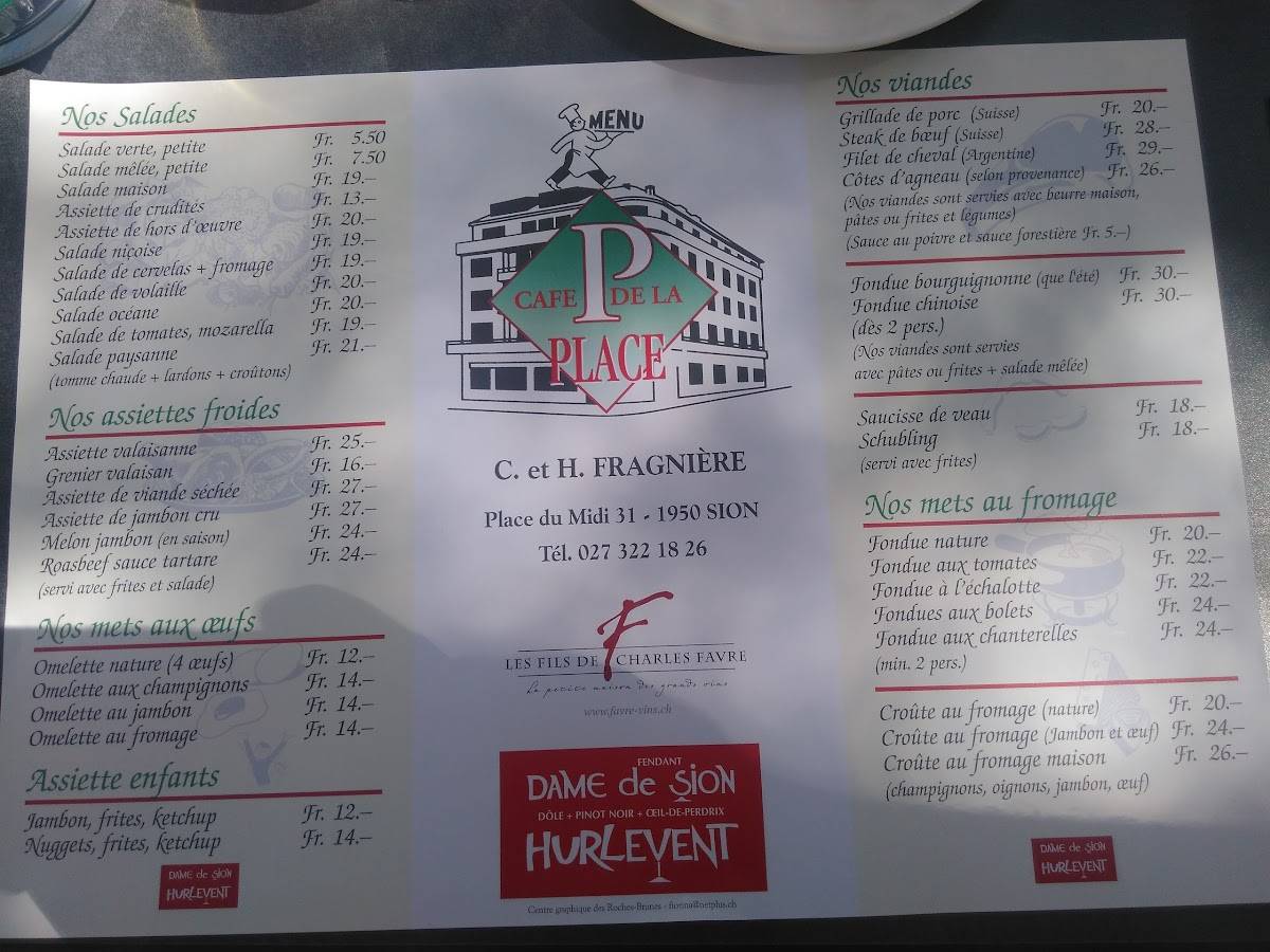Menu au Café De La Place, Eygalières