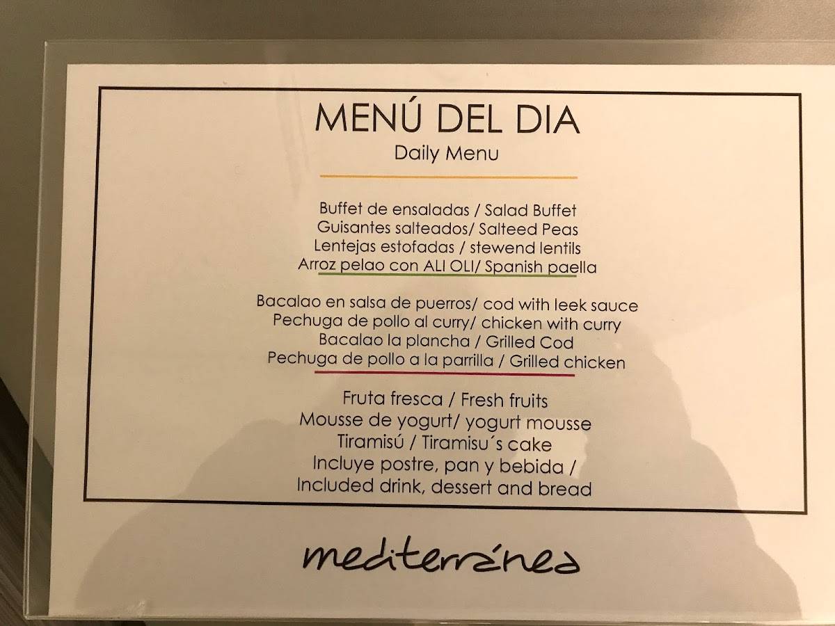 Carta de Cafetería del Palacio Real, Madrid