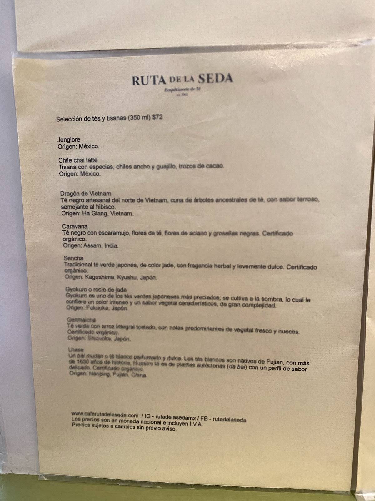 Carta de Café Ruta de la Seda, Ciudad de México, Aurora 1