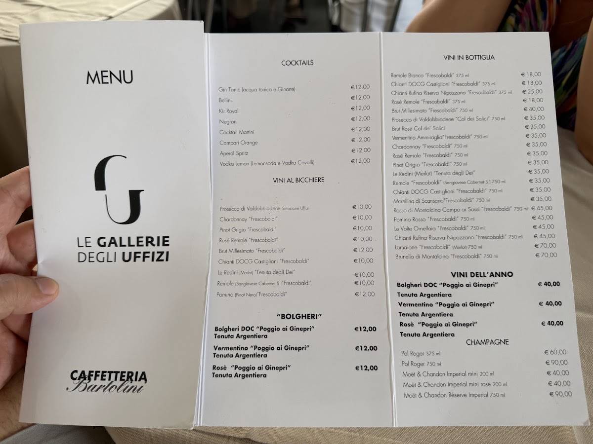 Menu at Caffeteria Galleria Degli Uffizi cafeteria, Florence