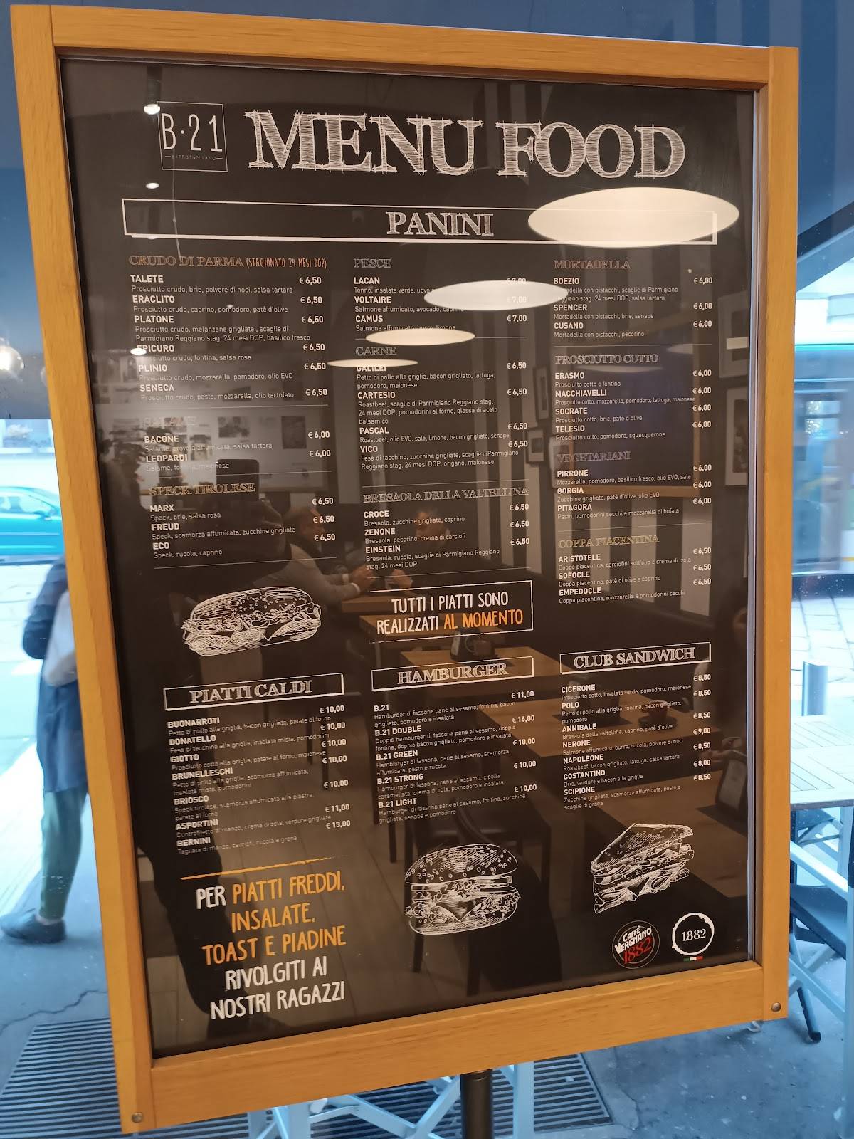 Menu at Caffè Vergnano cafe, Milan, Via Cesare Battisti
