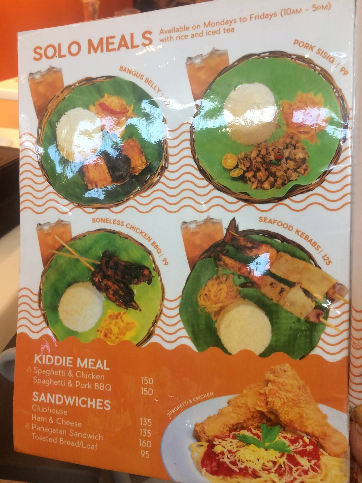 Menu at Panagatan Restaurant, Cagayan de Oro, FJ4F+M5R