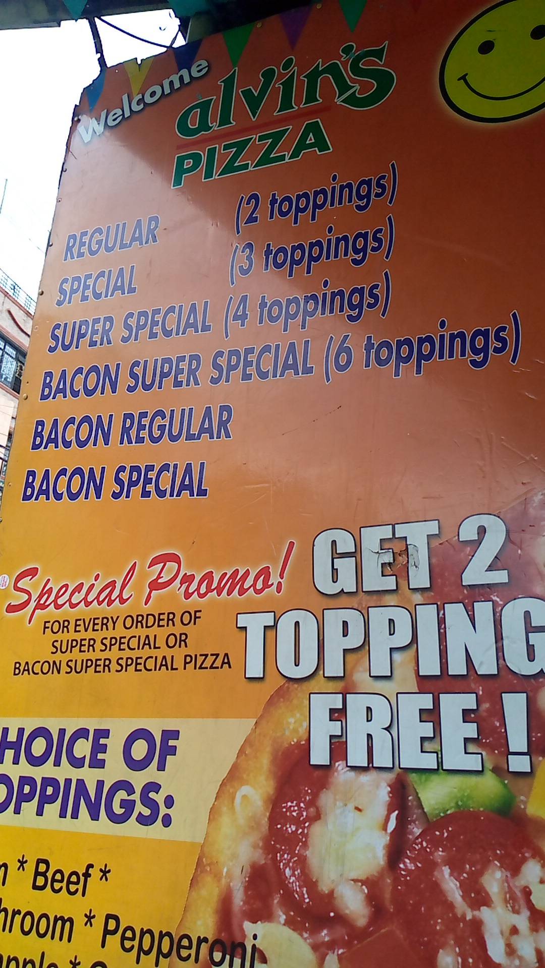 Menu at Alvin's Pizza restaurant, Cainta, 773 Bonifacio Ave