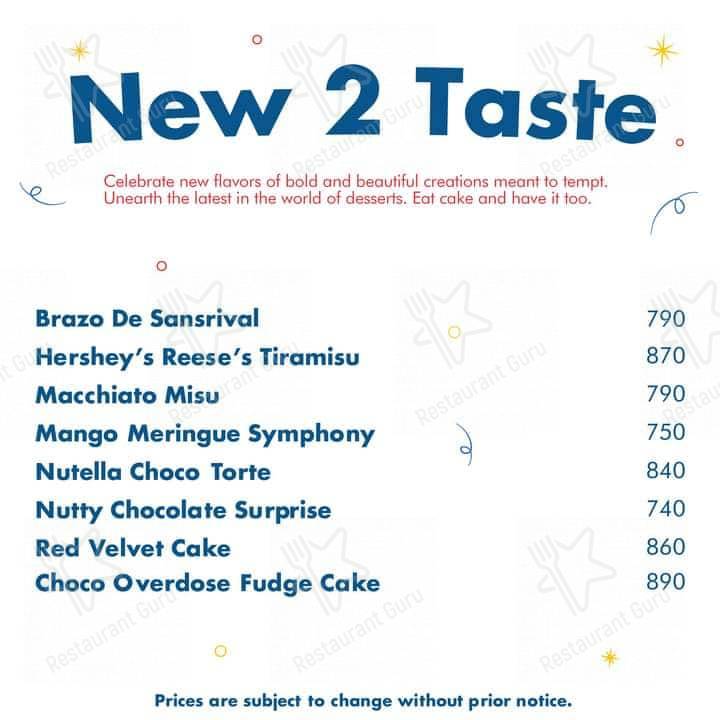 Carta del postres Cake 2 Go, Makati