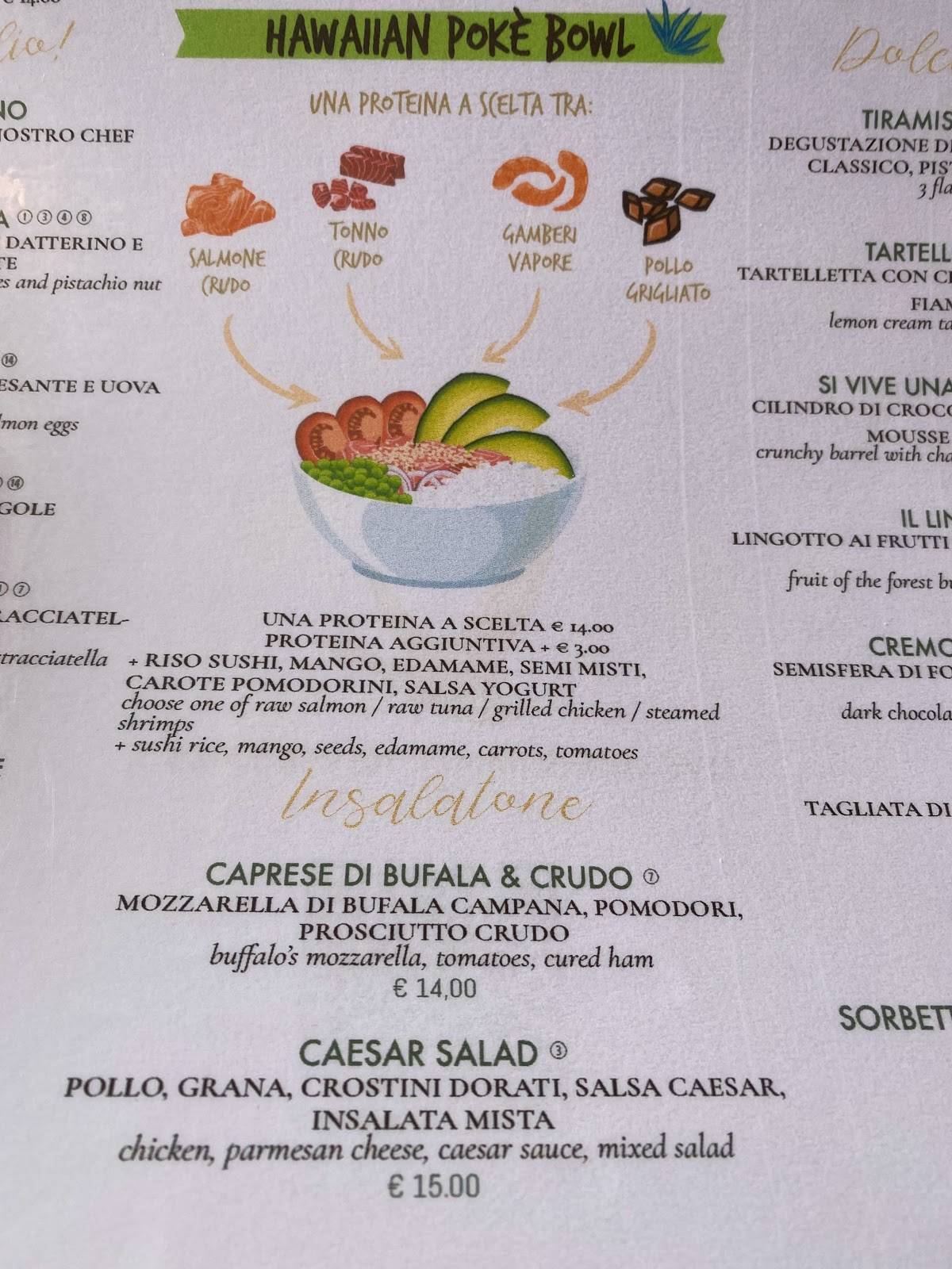 Menu at Cala Felice Beach Club, Puntone