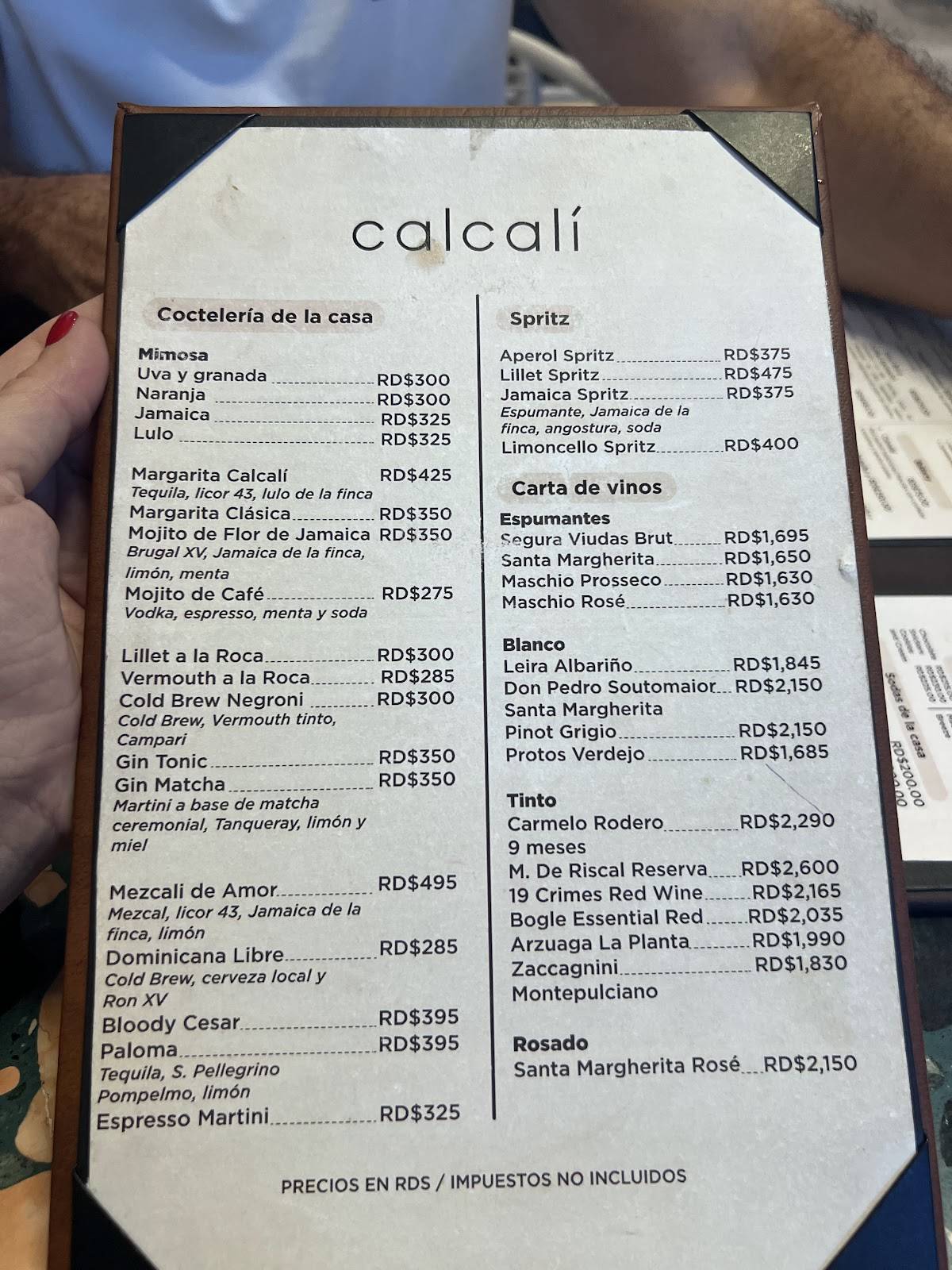 Carta de Calcalí Coffee - Naco, Santo Domingo