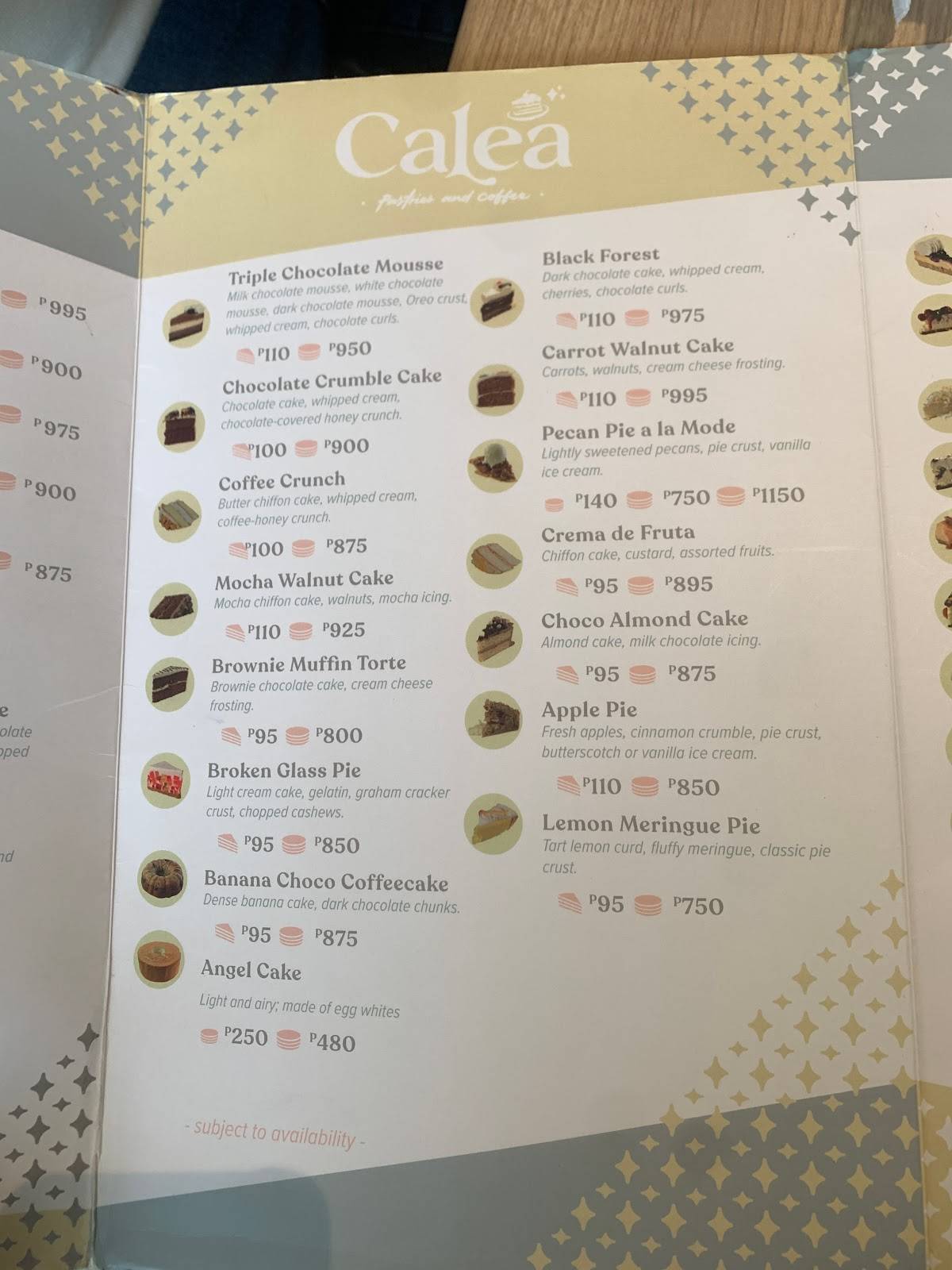 Menu at Calea Pastries & Coffee desserts, Bacolod, Balay Quince