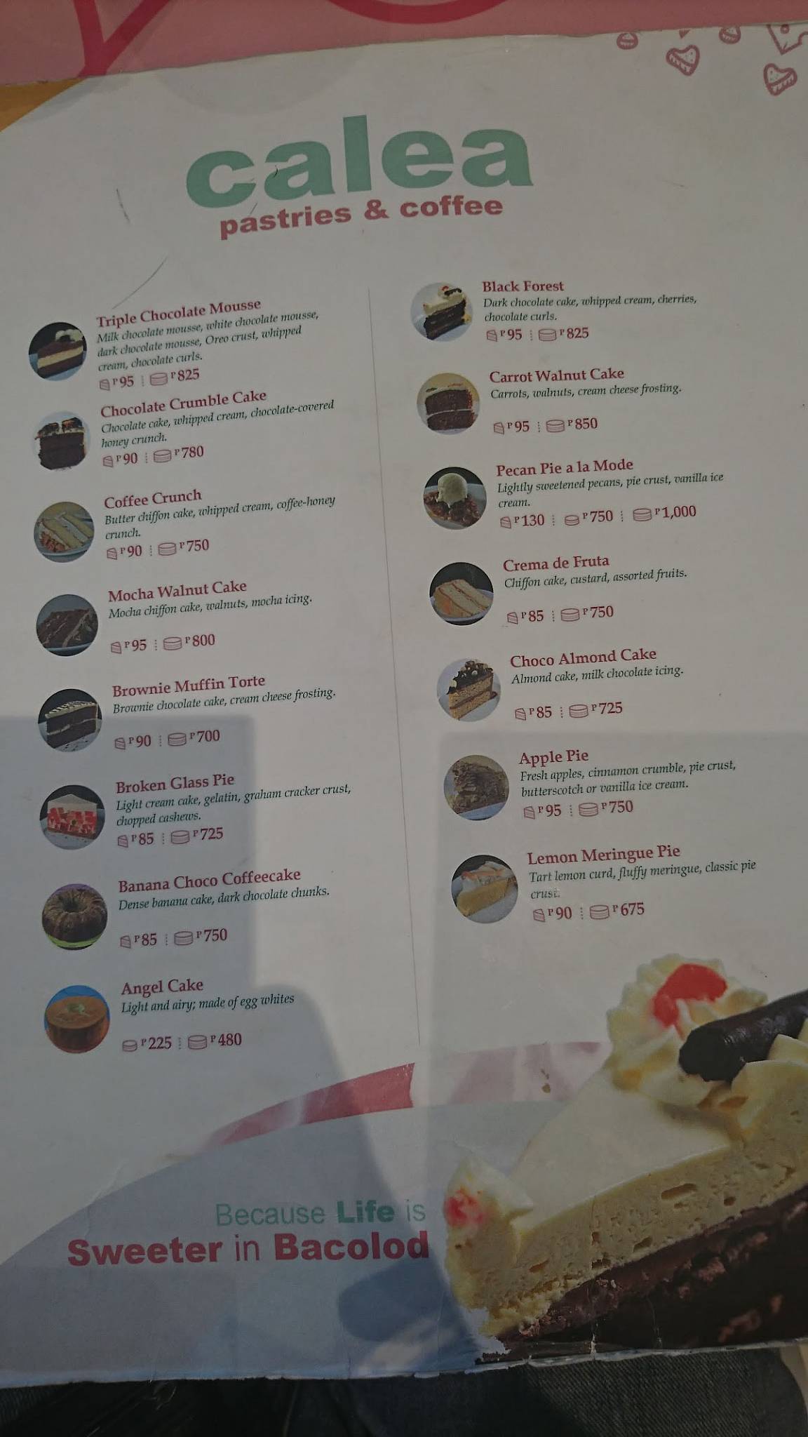 Menu at Calea Pastries & Coffee desserts, Bacolod, Balay Quince