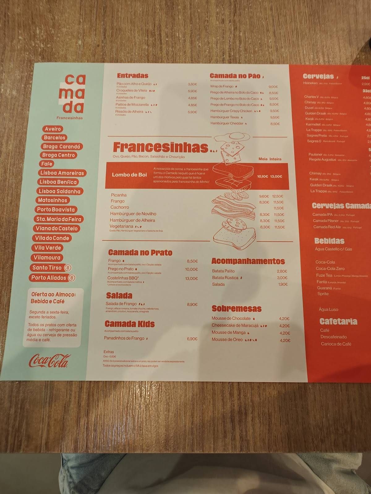Menu em Camada Braga Carandá restaurante, Braga