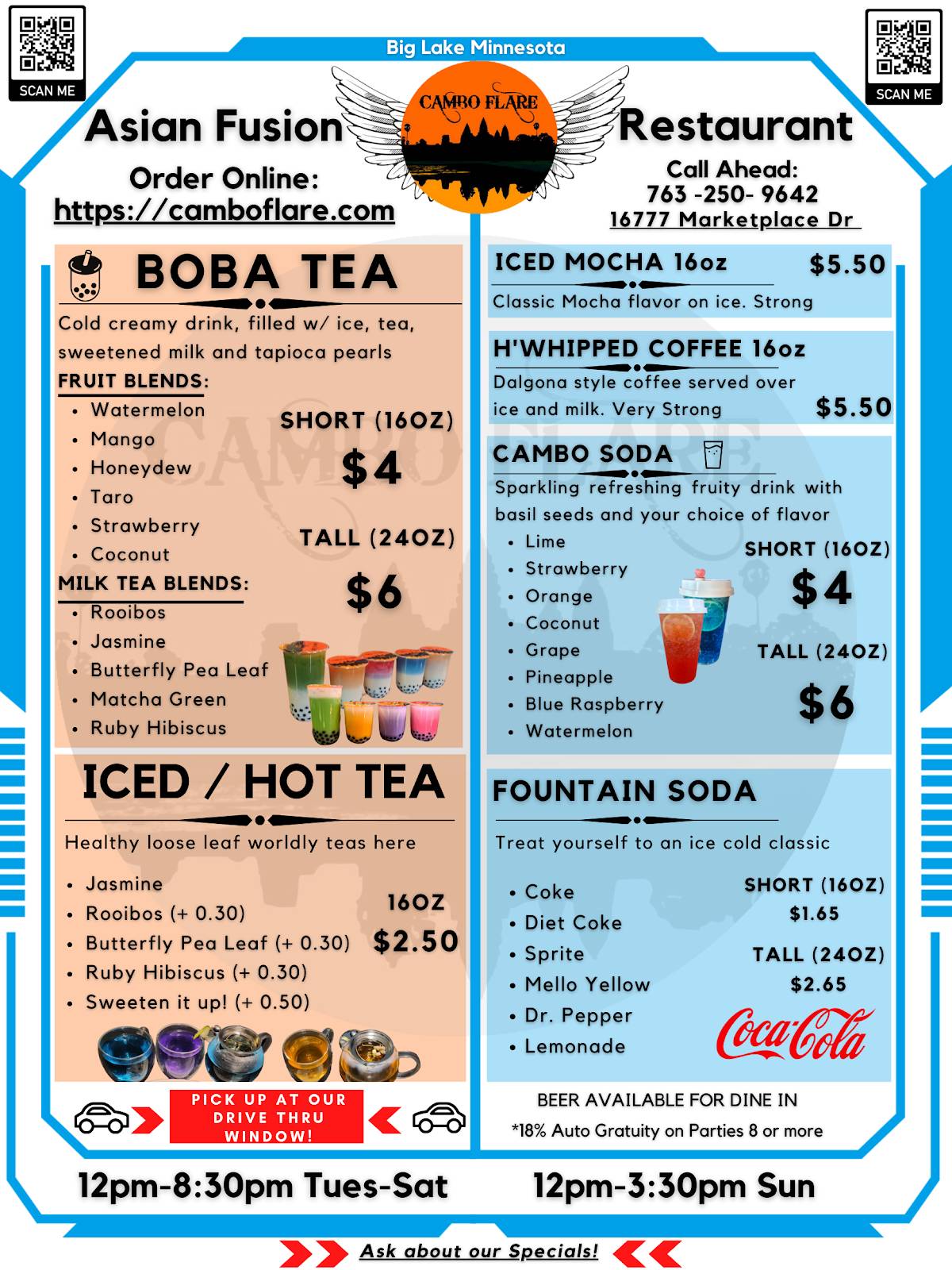 Menu at Cambo Flare restaurant, Big Lake