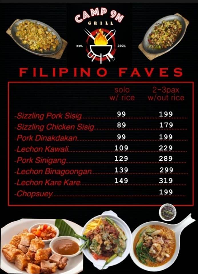 Menu at Camp 9N Grill restaurant, Philippines, Zone 1, Brgy
