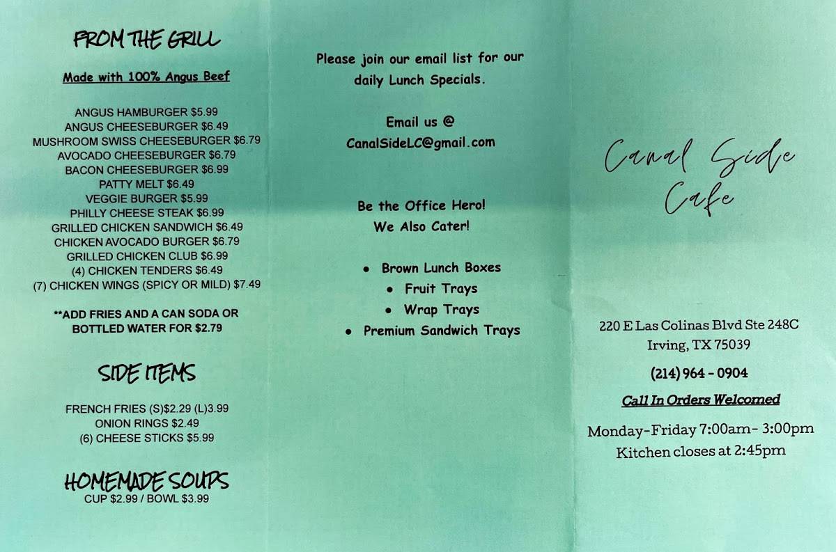 Menu at Canal Side Cafe, Irving