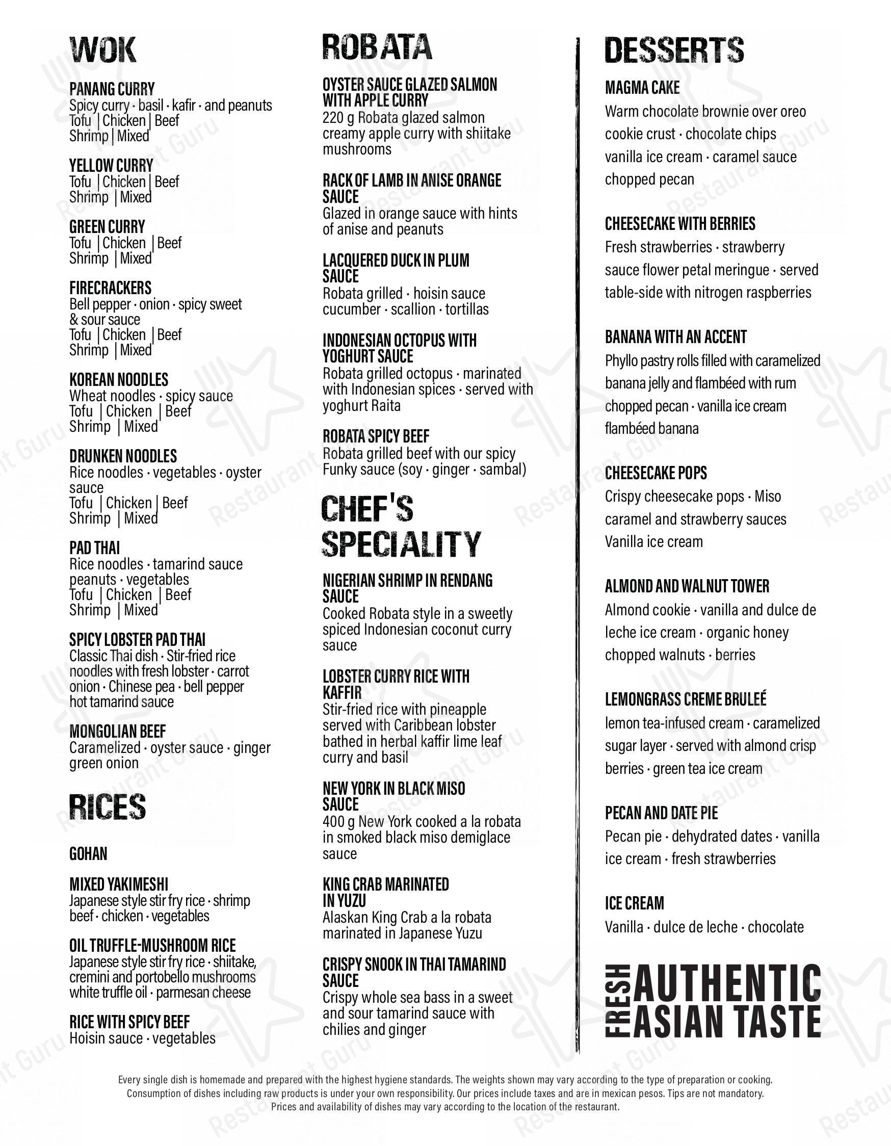 Menu at Funky Geisha Asian Restaurant in Cancun, Cancún
