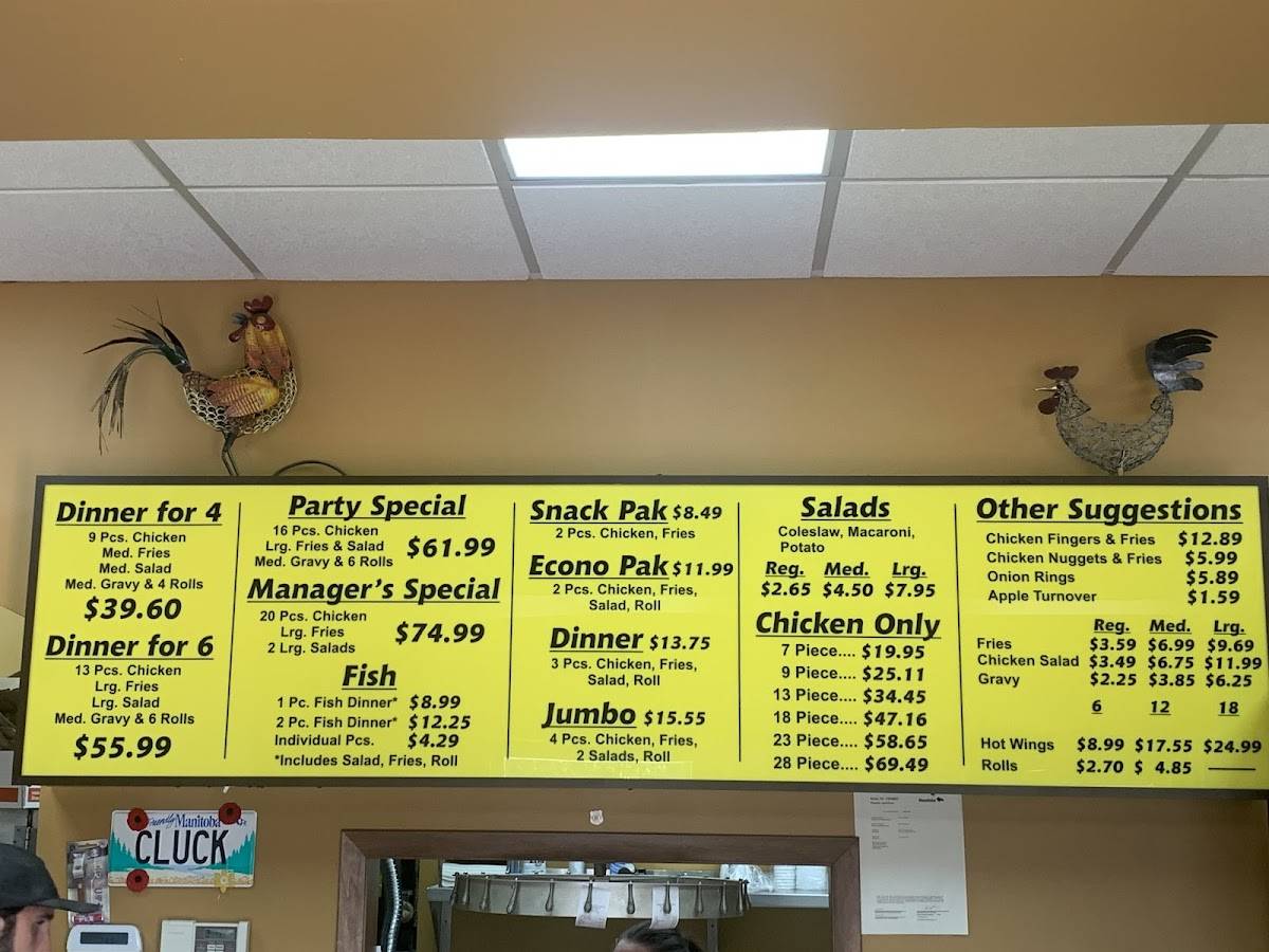 Menu at Candy's Fried Chicken restaurant, Winnipeg, Henderson Hwy