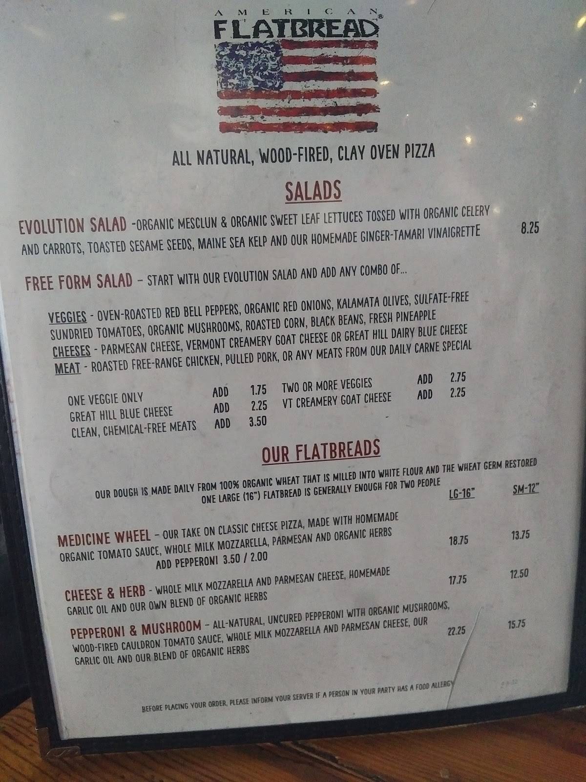 Menu at American Flatbread - Canton, CT pizzeria, Canton