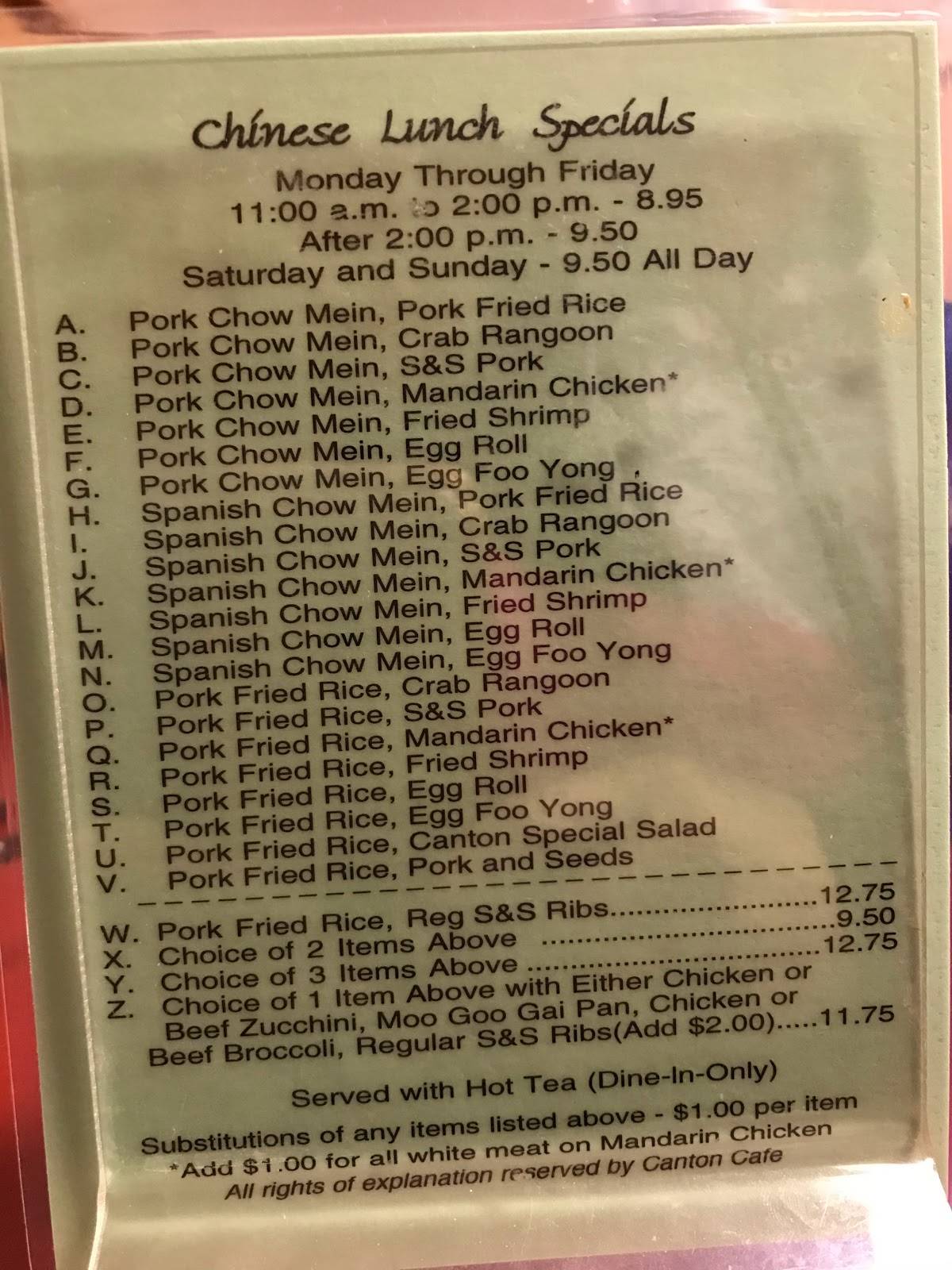 Menu at Canton Café restaurant, Caldwell