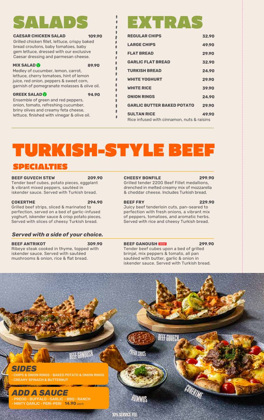 Menu at Ala Turkish Restaurant, Cape Town