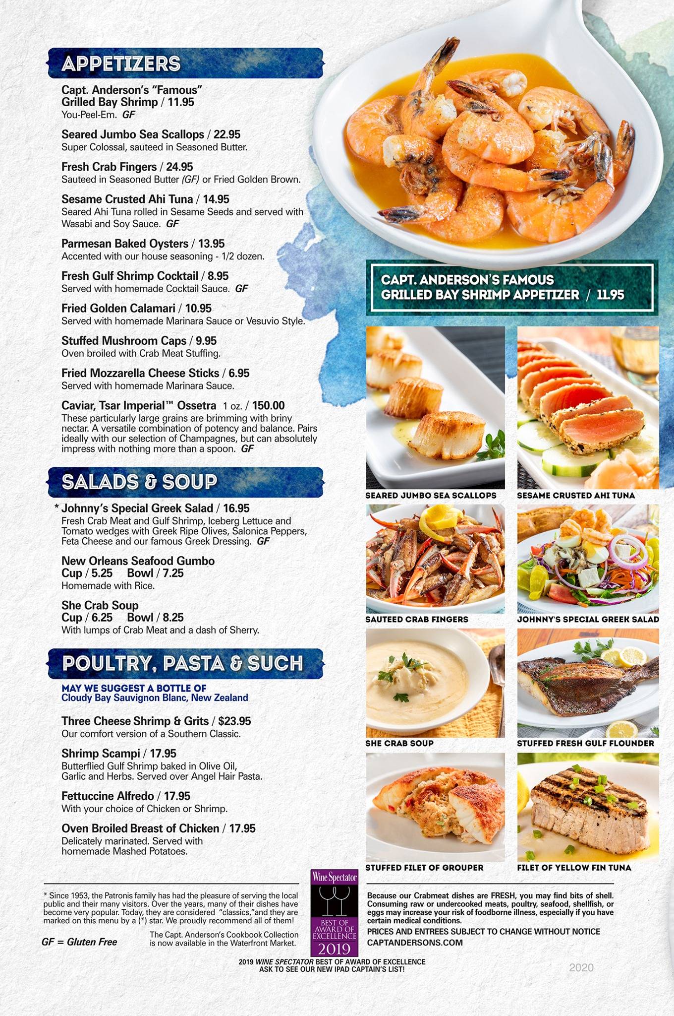 Menu at Capt. Anderson's Restaurant, Panama City Beach