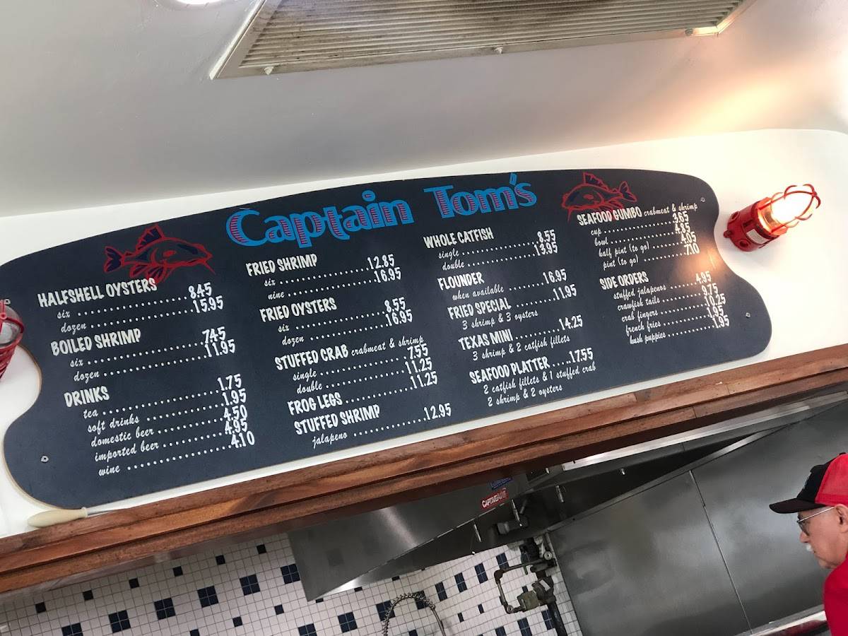 Menu at Captain Tom's restaurant, Houston, FM 1960