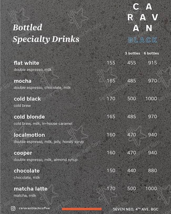 Menu at Caravan Black Coffee Company cafe, Taguig
