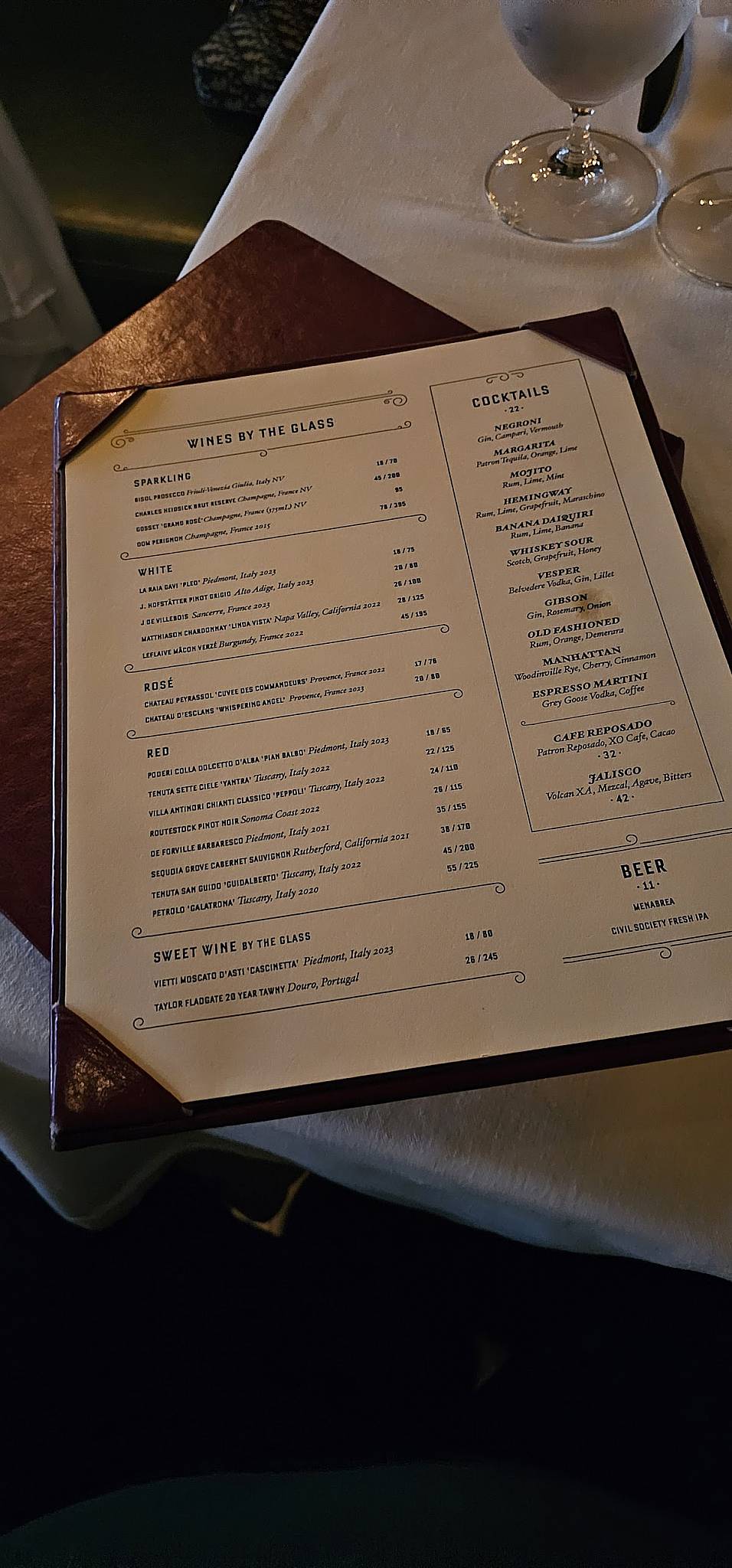 Menu at Carbone Miami restaurant, Miami Beach