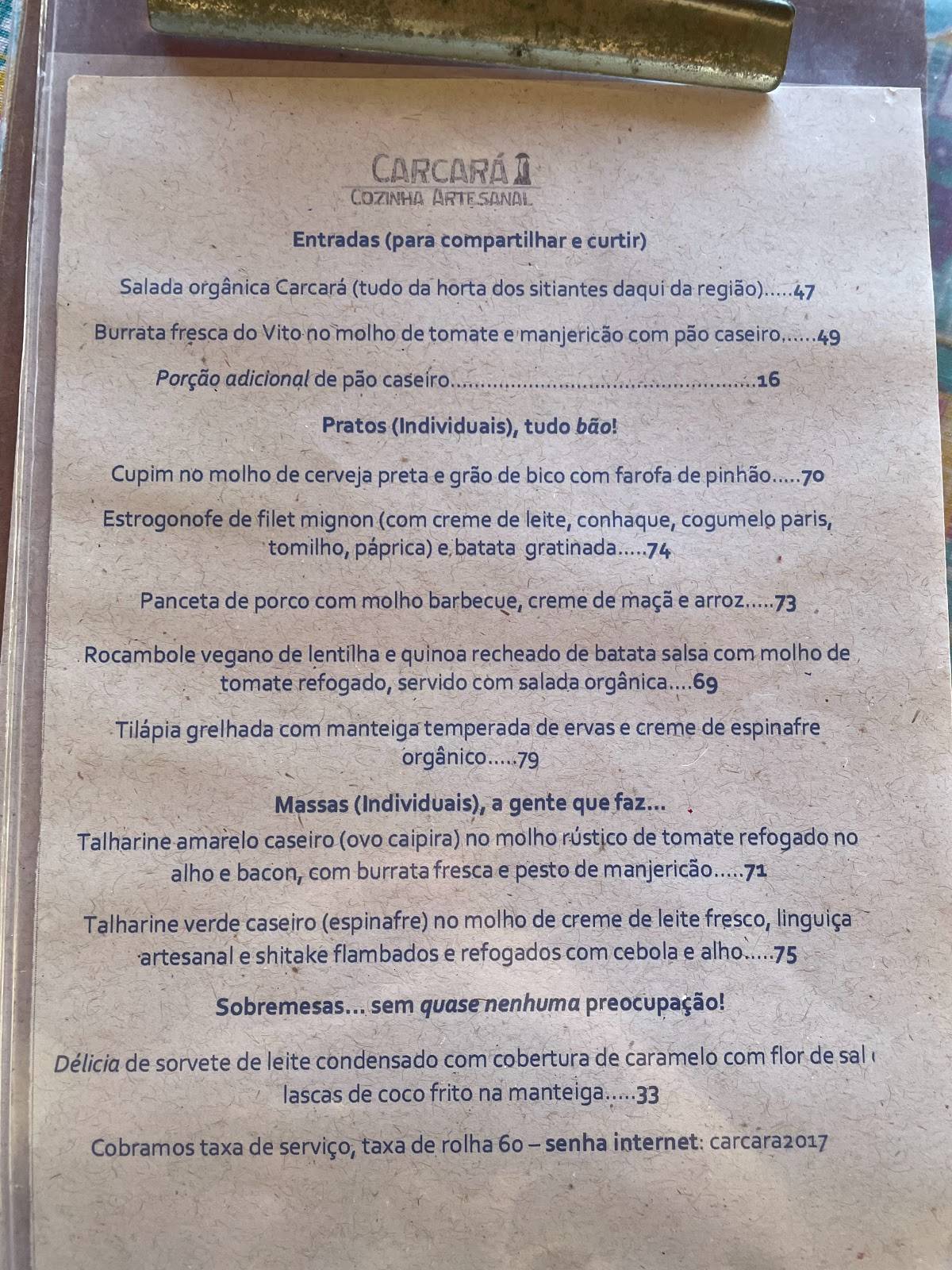 Menu em Carcará Cozinha Artesanal restaurante, Brasil, Estrada Real ...