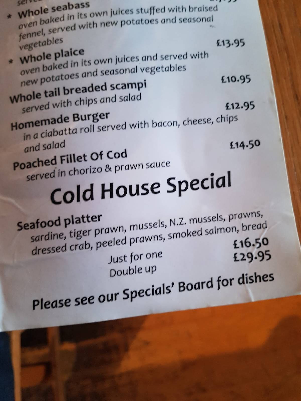 Menu at Carey's Steakhouse and Seafood Restaurant, Rye