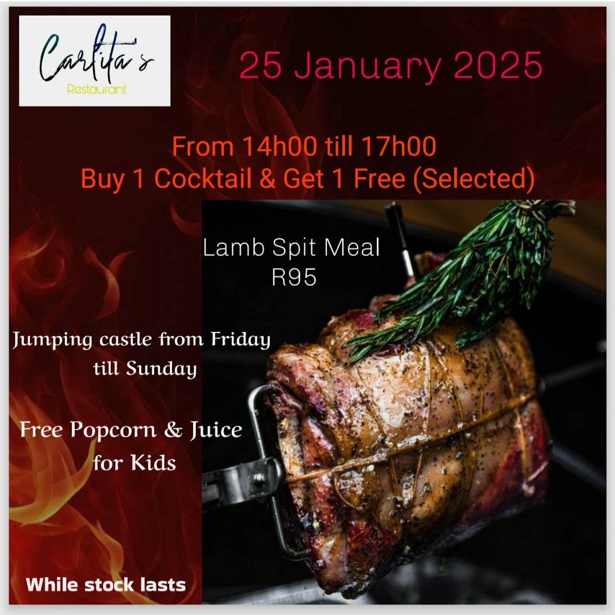 Menu at Carlita's Restaurant, Pretoria, The Hills Game Reserve