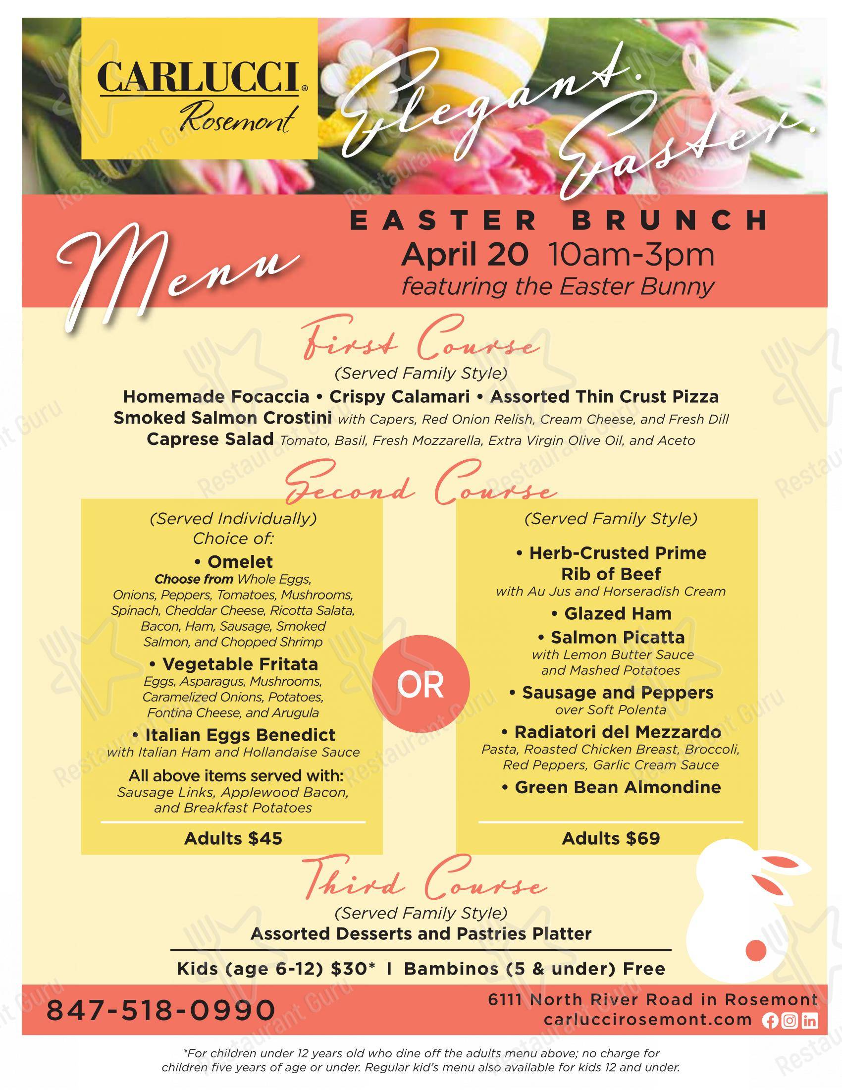 Menu at Carlucci Rosemont restaurant, Rosemont