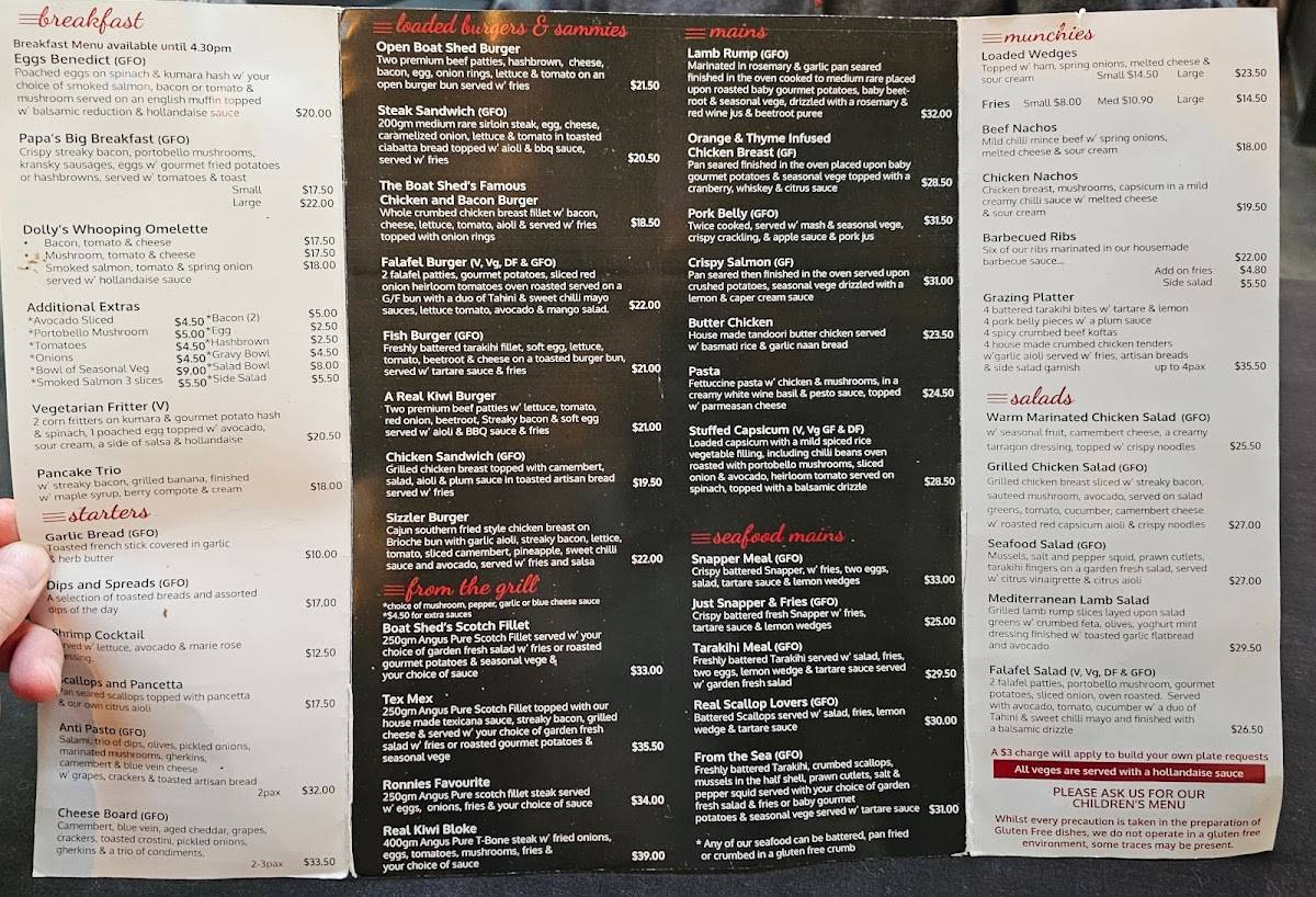Menu at Caroline's Boatshed Bar and Eatery, Whanganui