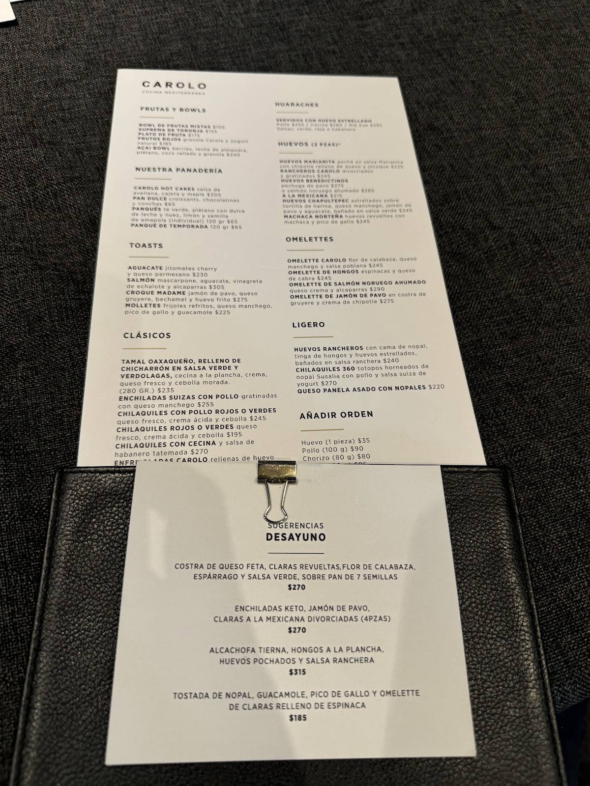 Carta del restaurante Carolo Santa Fe, Ciudad del México, Juan Salvador ...