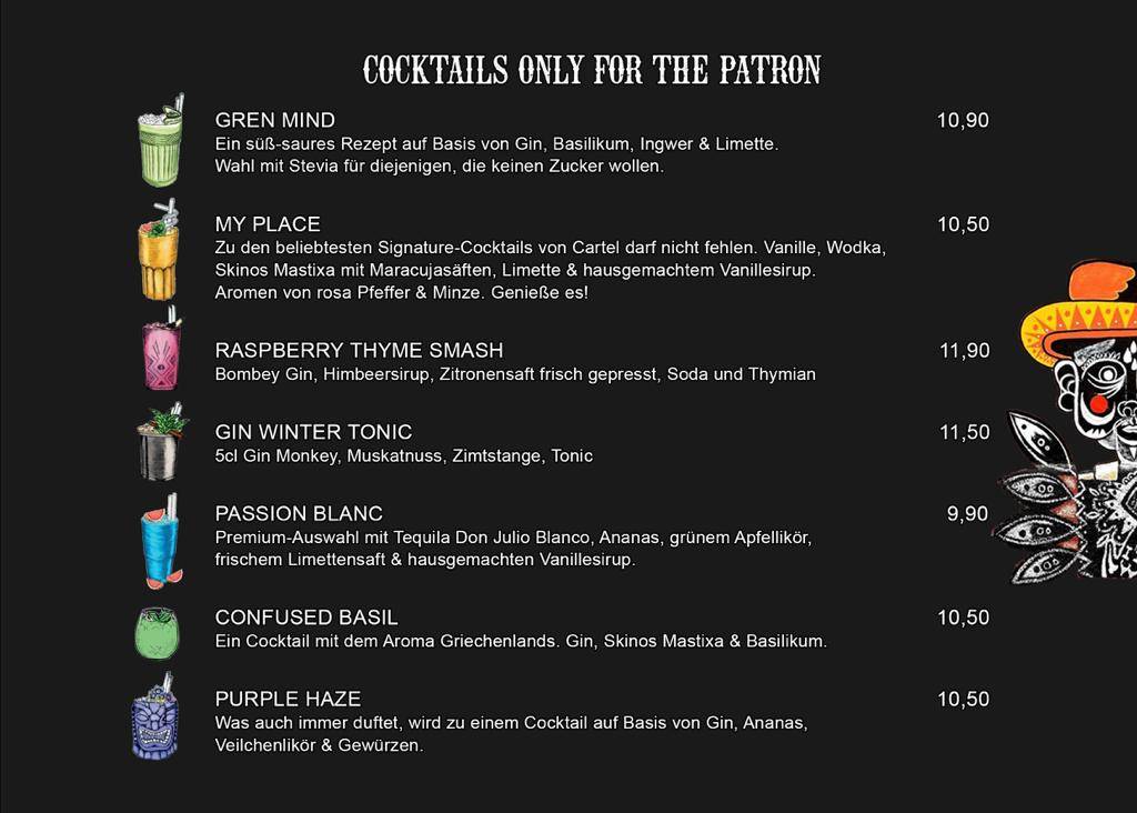 Speisekarte von Cartel Bar - Cocktail Tequila und Tonic Lounge ...