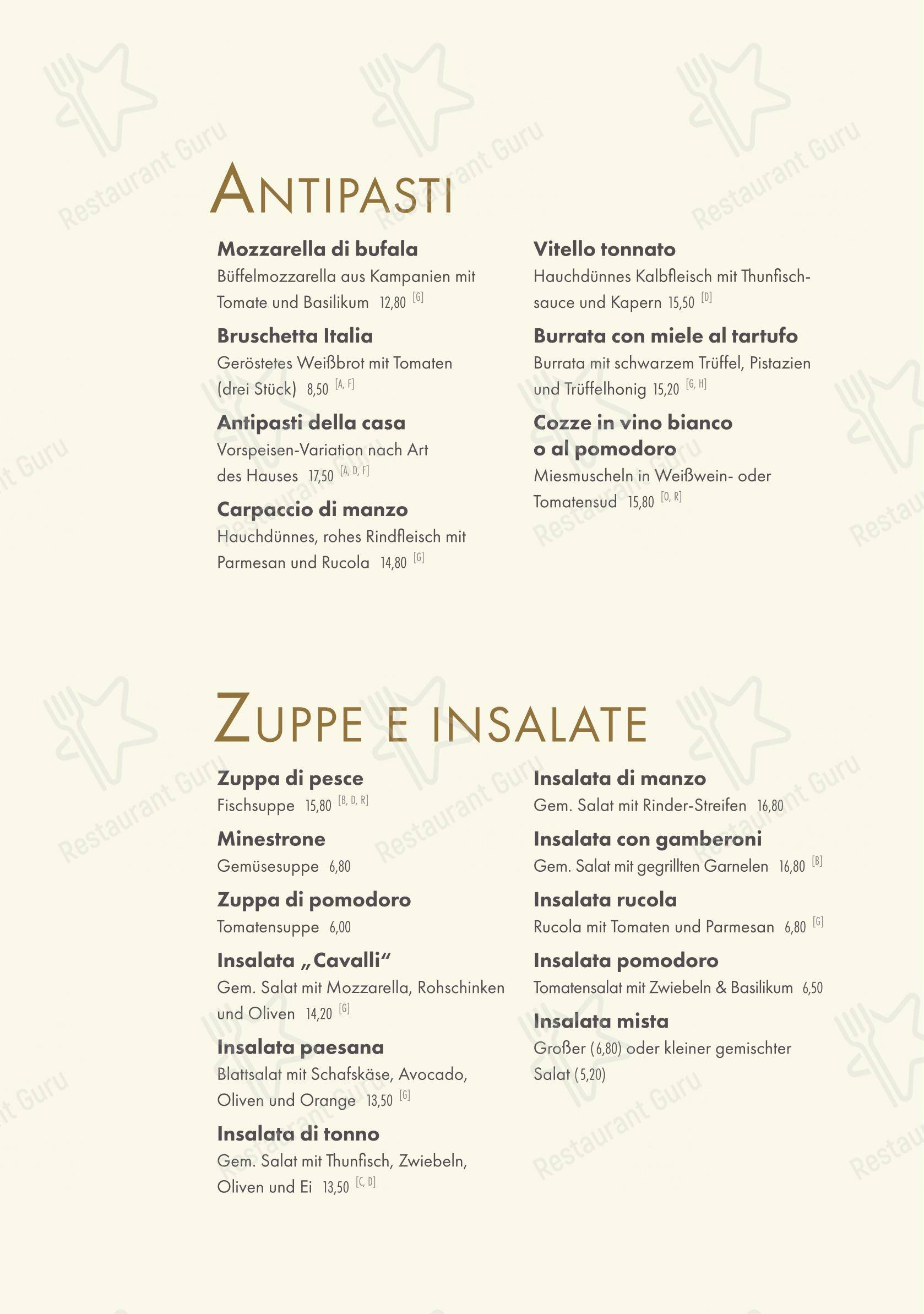 Carta del restaurante Casa Cavalli, Salzburgo
